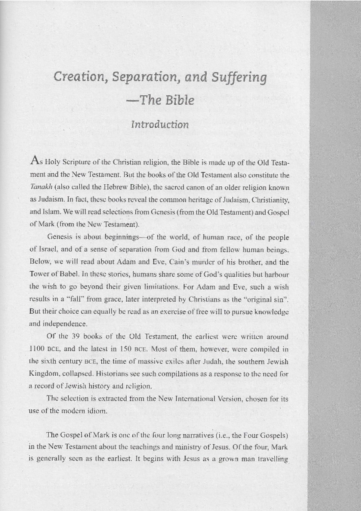 Gospel of Mark - psychology textbook - Creation, Separation, and ...
