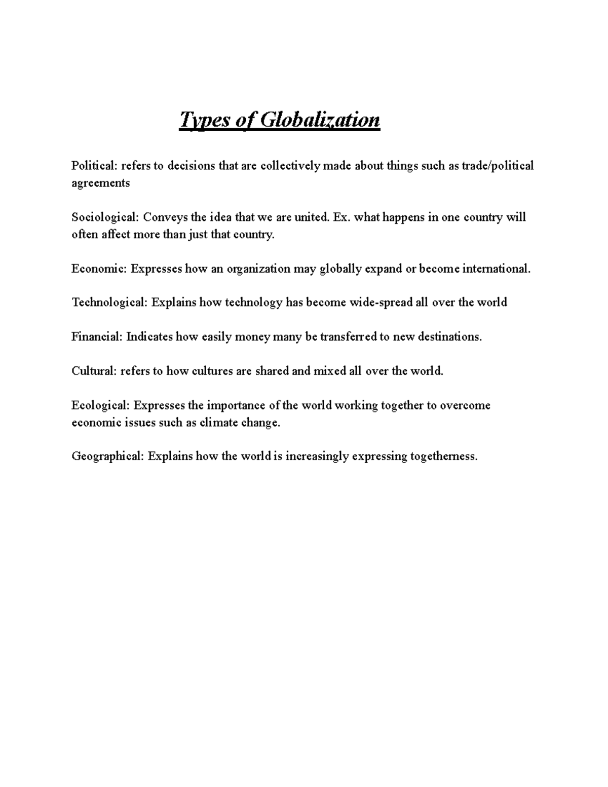 Types of Globalization-Desirae Grey - Types of Globalization Political ...
