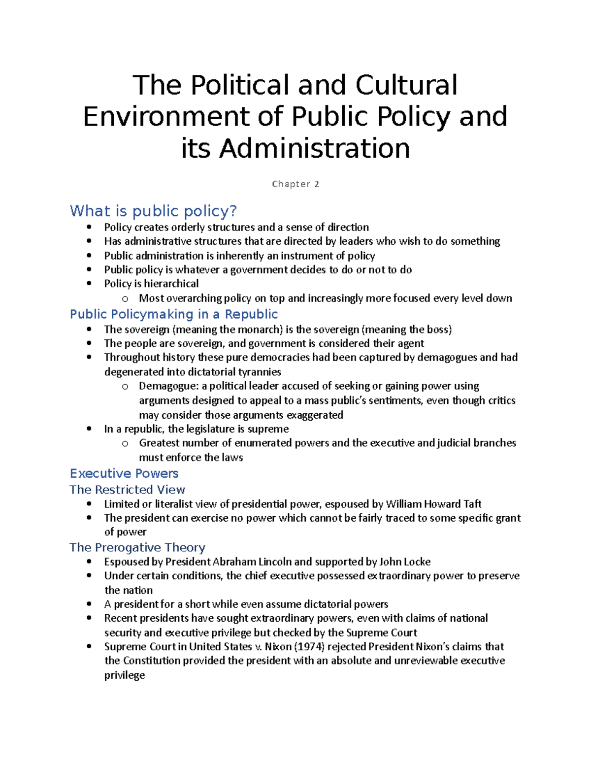 Chapter 2 notes - The Political and Cultural Environment of Public ...
