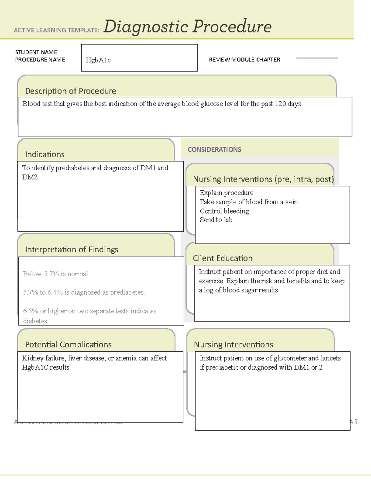 Diagnostic Procedure form Template HGBA1C - Nurs 316-L - WCU - Studocu