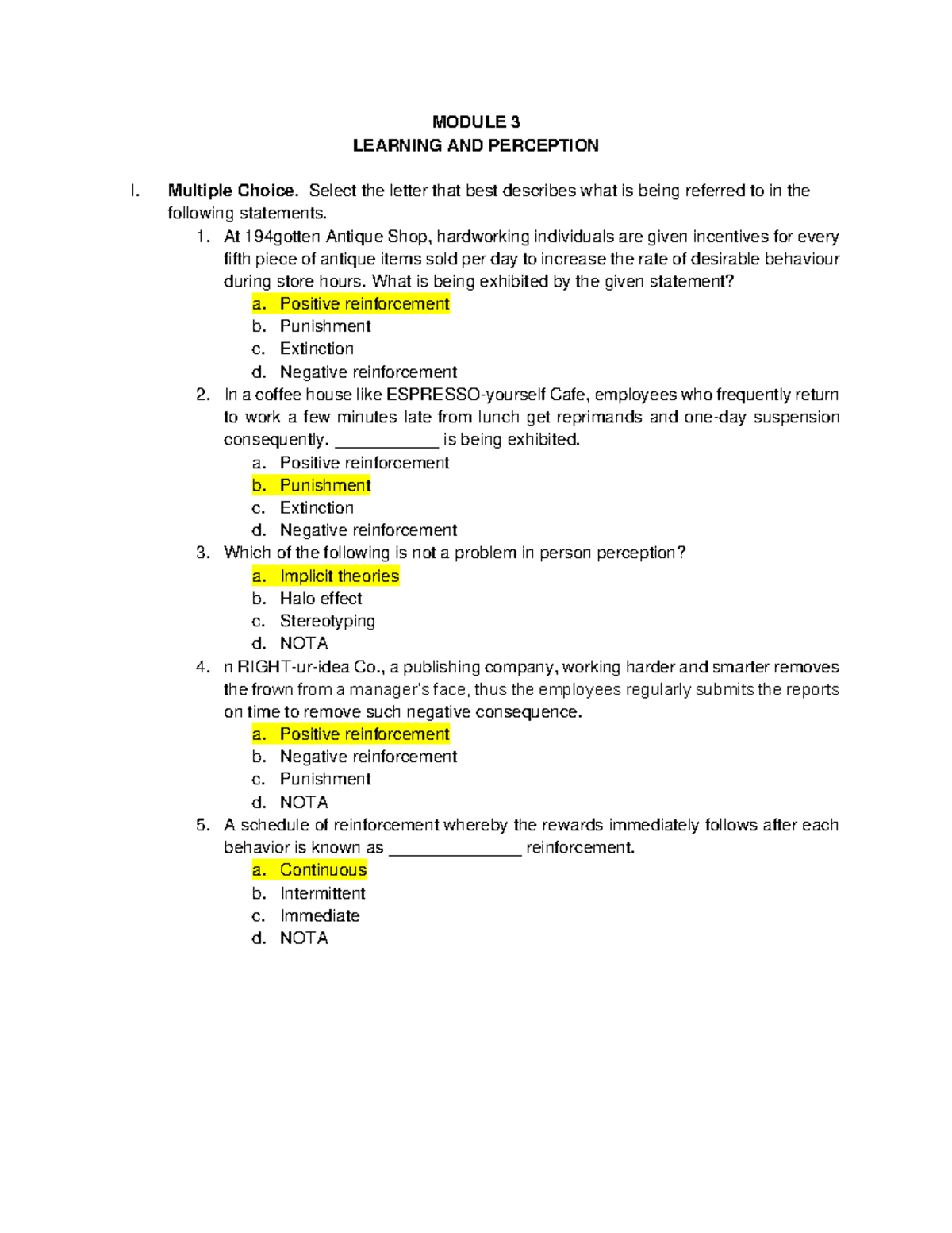 Module 3- Learning AND Perception Answer - Management Accounting ...