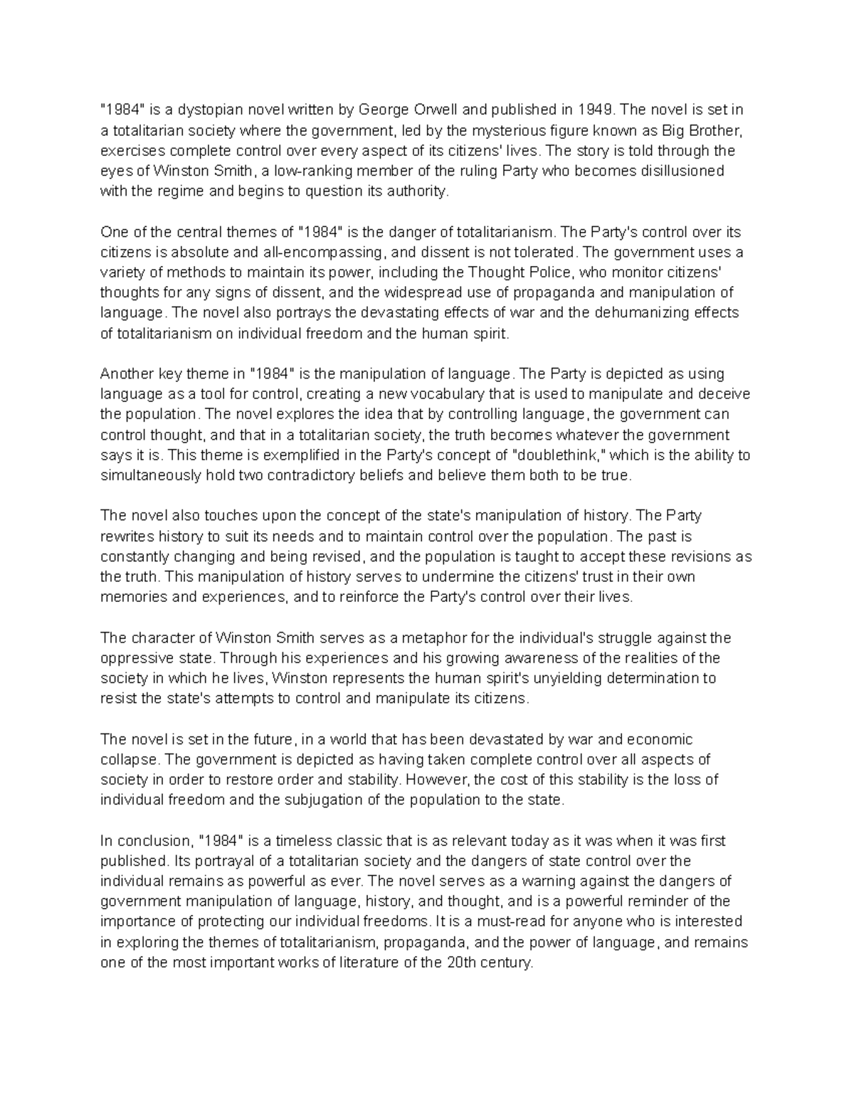 Analysis of 1984 - "1984" is a dystopian novel written by George Orwell ...