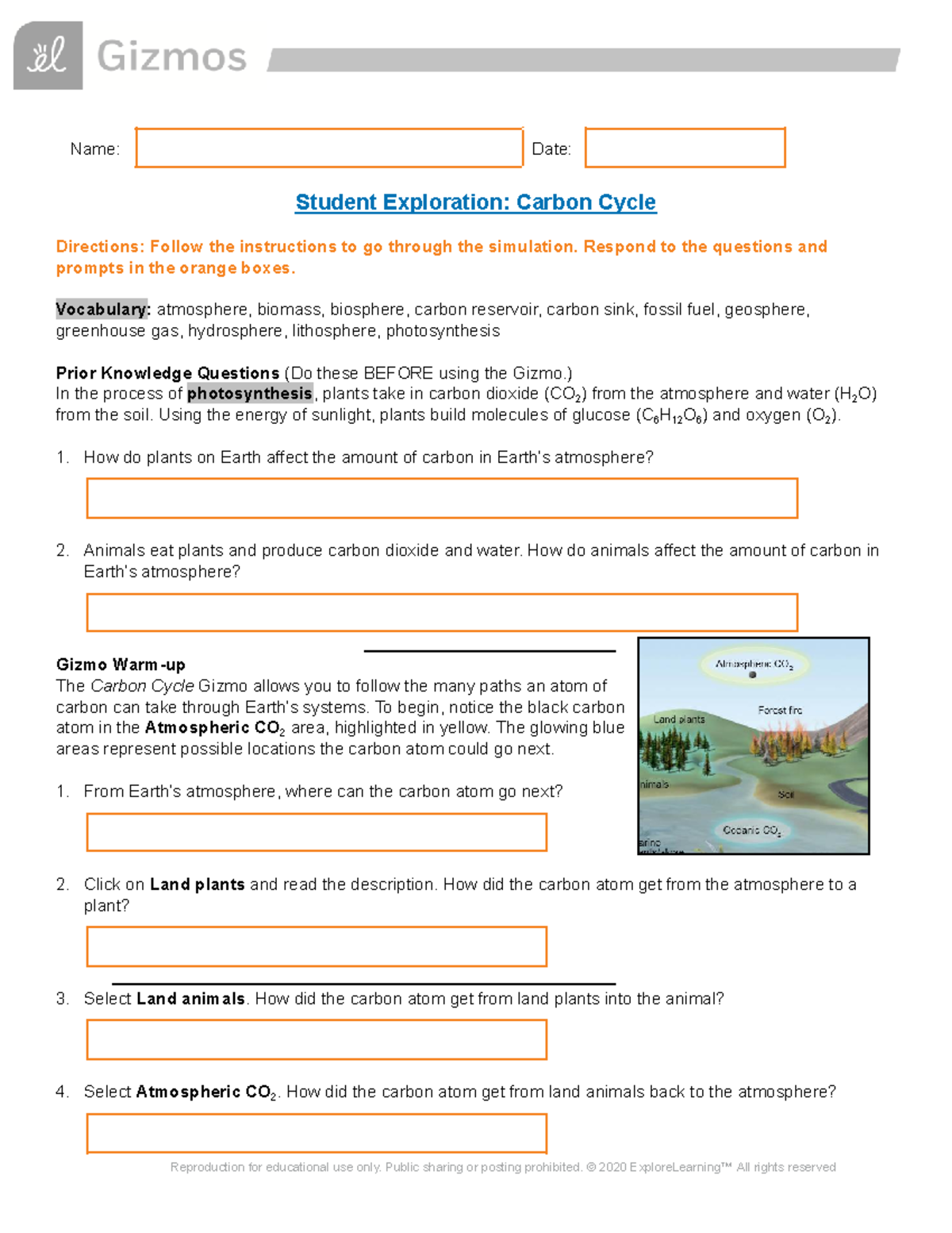 Carbon Cycle Gizmo - ewdcwfc - Name: Date: Student Exploration: Carbon ...