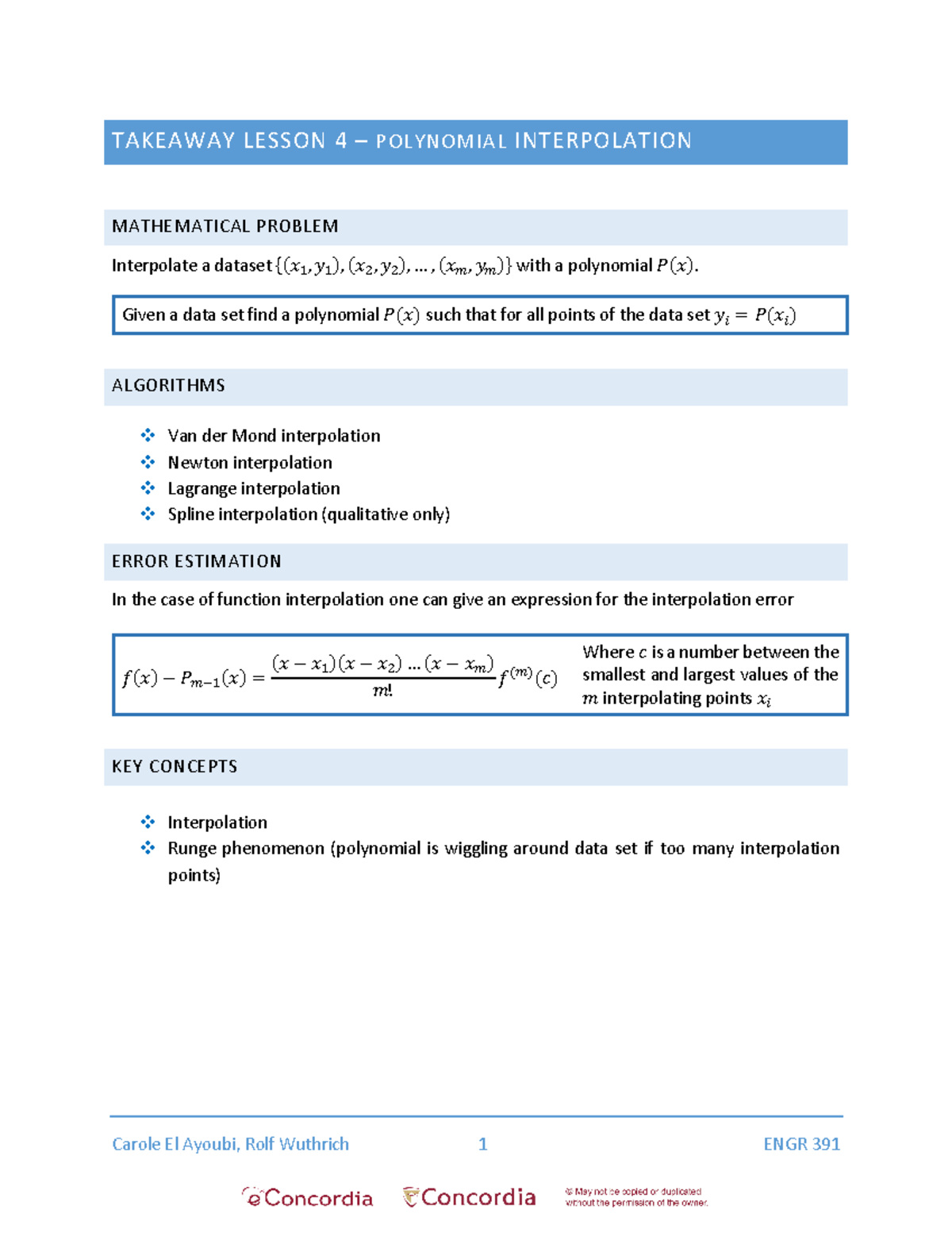 ENGR391 L4 05 06 Takeaway Polynomial Interpolation - Carole El Ayoubi ...
