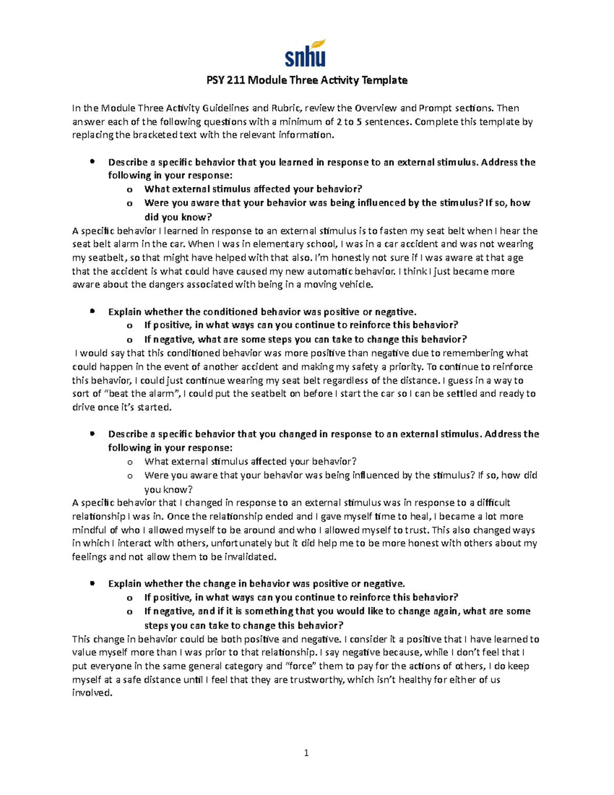 PSY 211 Module Three Activity Template - Then answer each of the ...