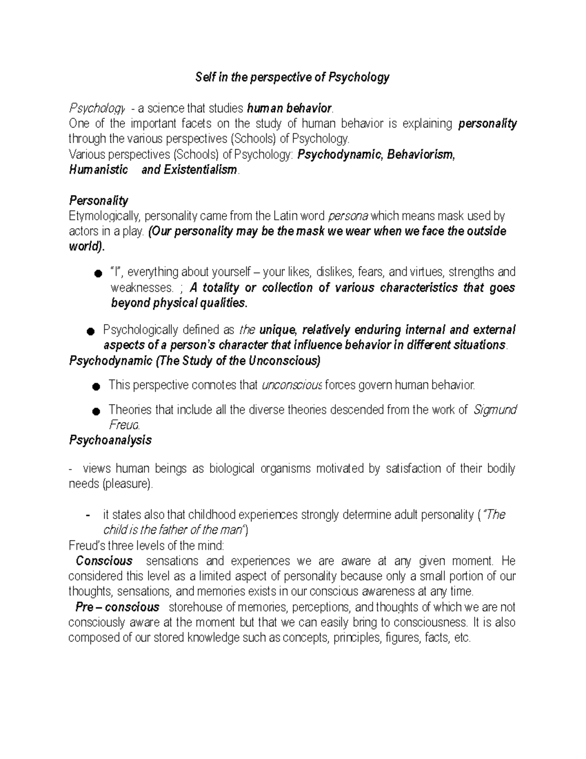 Lesson 2 UTS Psychology - Self in the perspective of Psychology ...