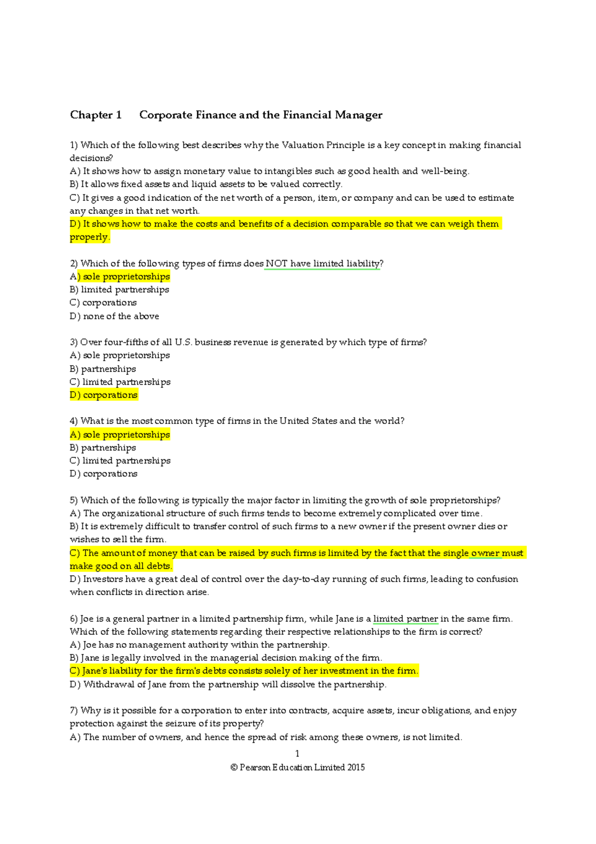 Assignments for Chapter 1 - 1 Chapter 1 Corporate Finance and the ...