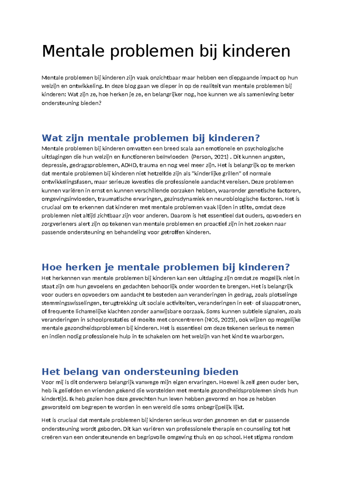 Document 33 - een blog over mentale problemen bij jongeren - Mentale ...