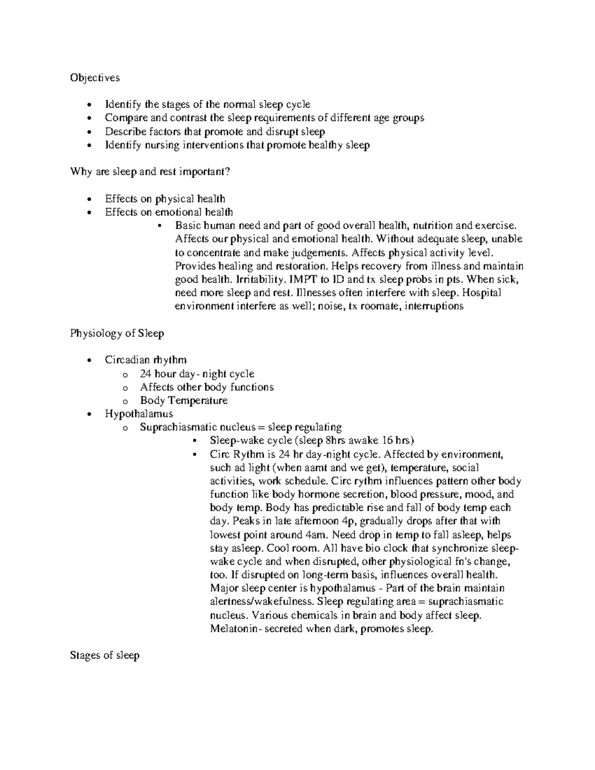 Alterations in sleep-rest patterns - Objectives Identify the stages of ...