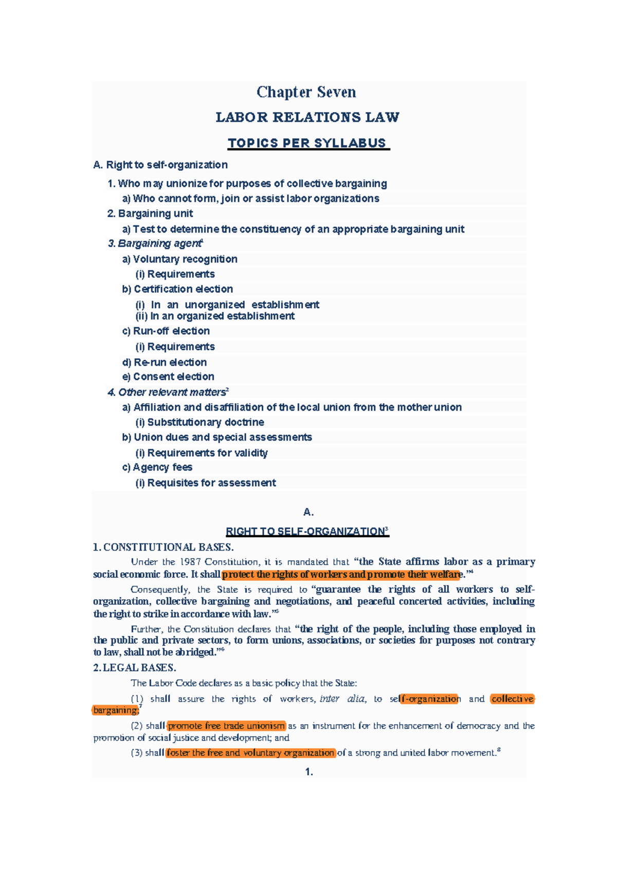 Chan Labor Reviewer Ch - Chapter Seven LABOR RELATIONS LAW TOPICS PER ...