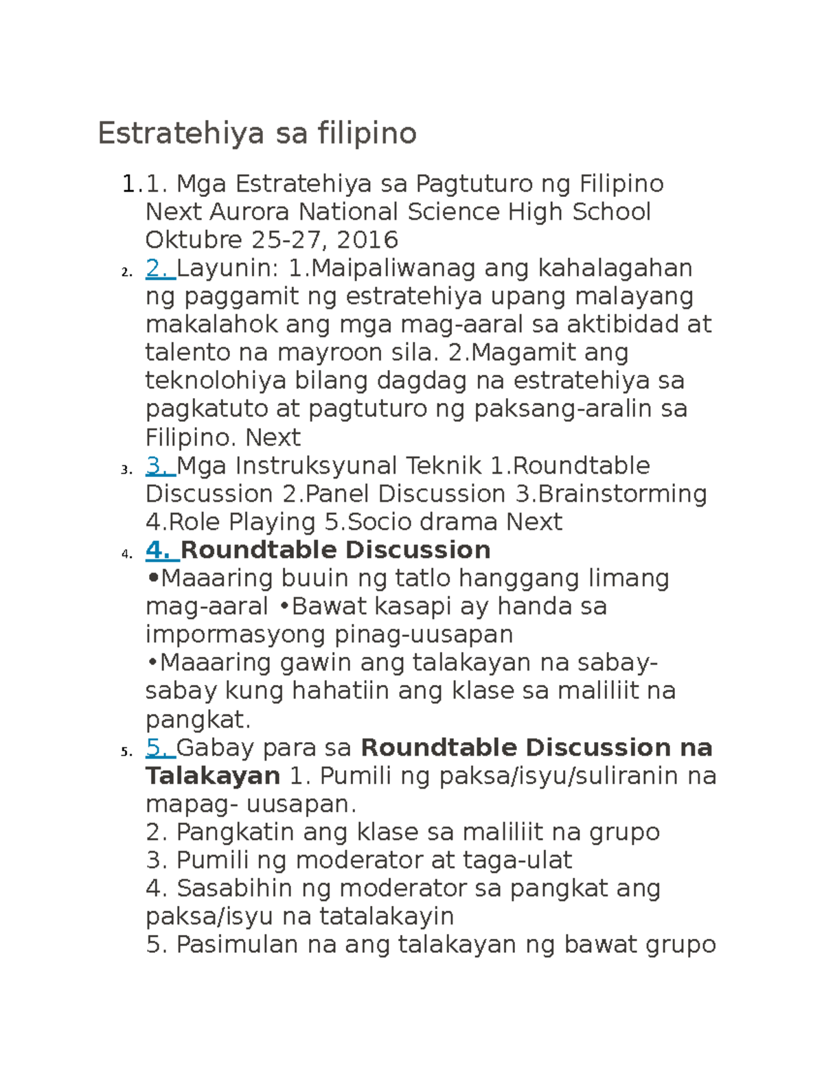 Estratehiya - Mga Estratehiya sa Pagtuturo ng Filipino Next Aurora ...