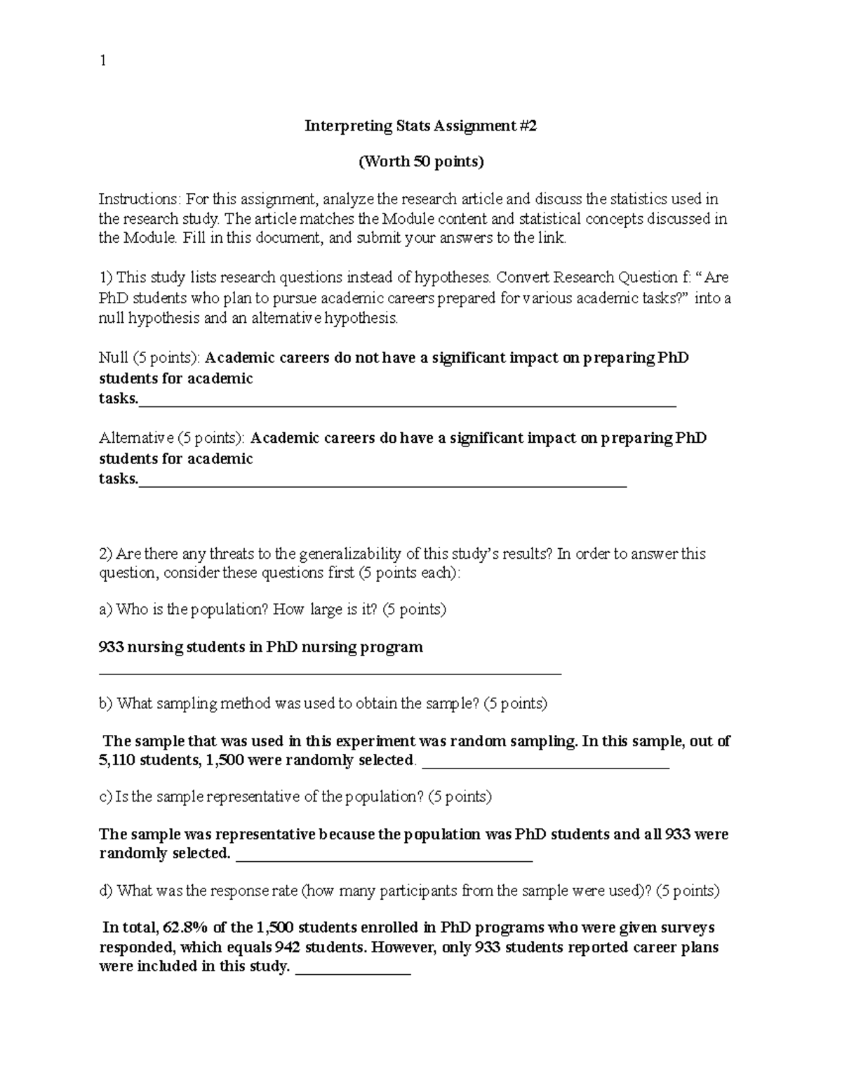 Interpreting Stats #2 - Assignments for her class - 1 Interpreting Stats Assignment # (Worth 50 ...