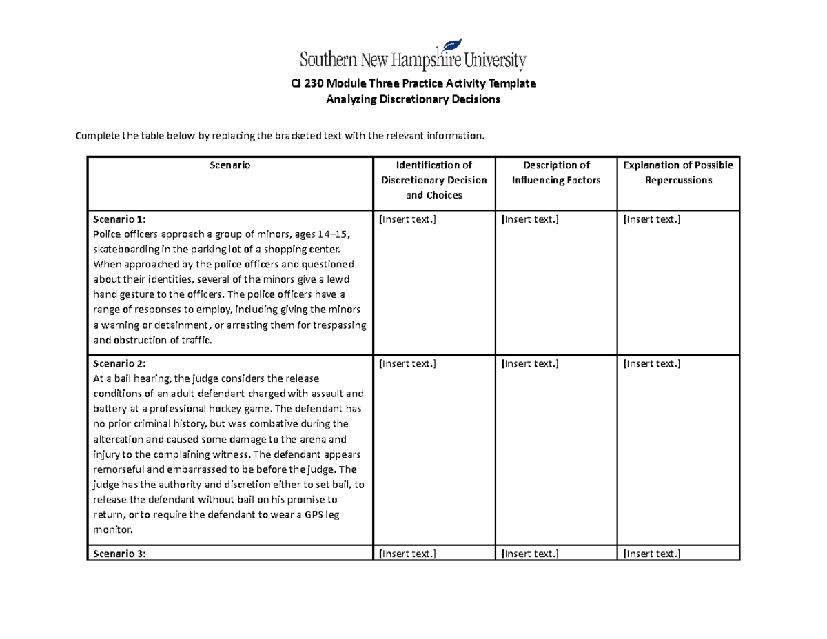 CJ 230 Module Three Practice Activity Template 2 - CJ 230 Module Three ...