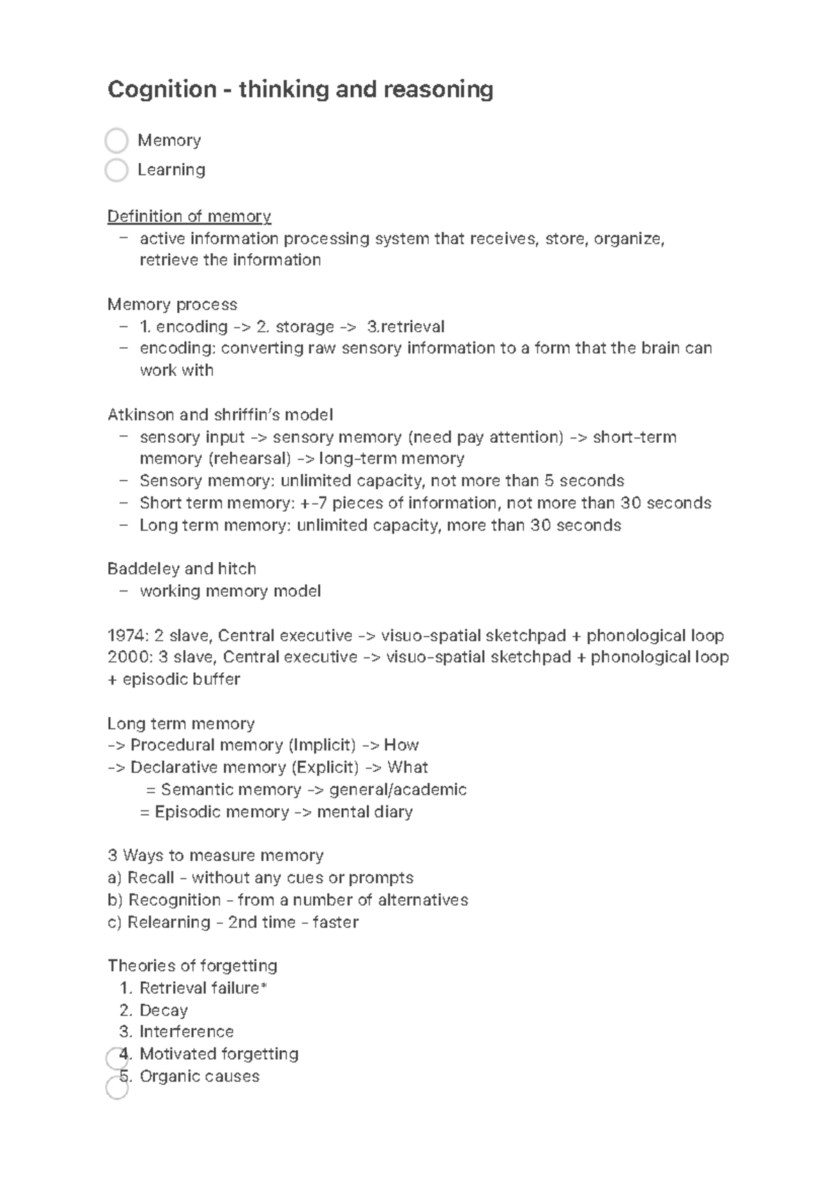 Cognition - thinking and reasoning - – – – – – – – – 1. 2. 3. 4. 5 ...