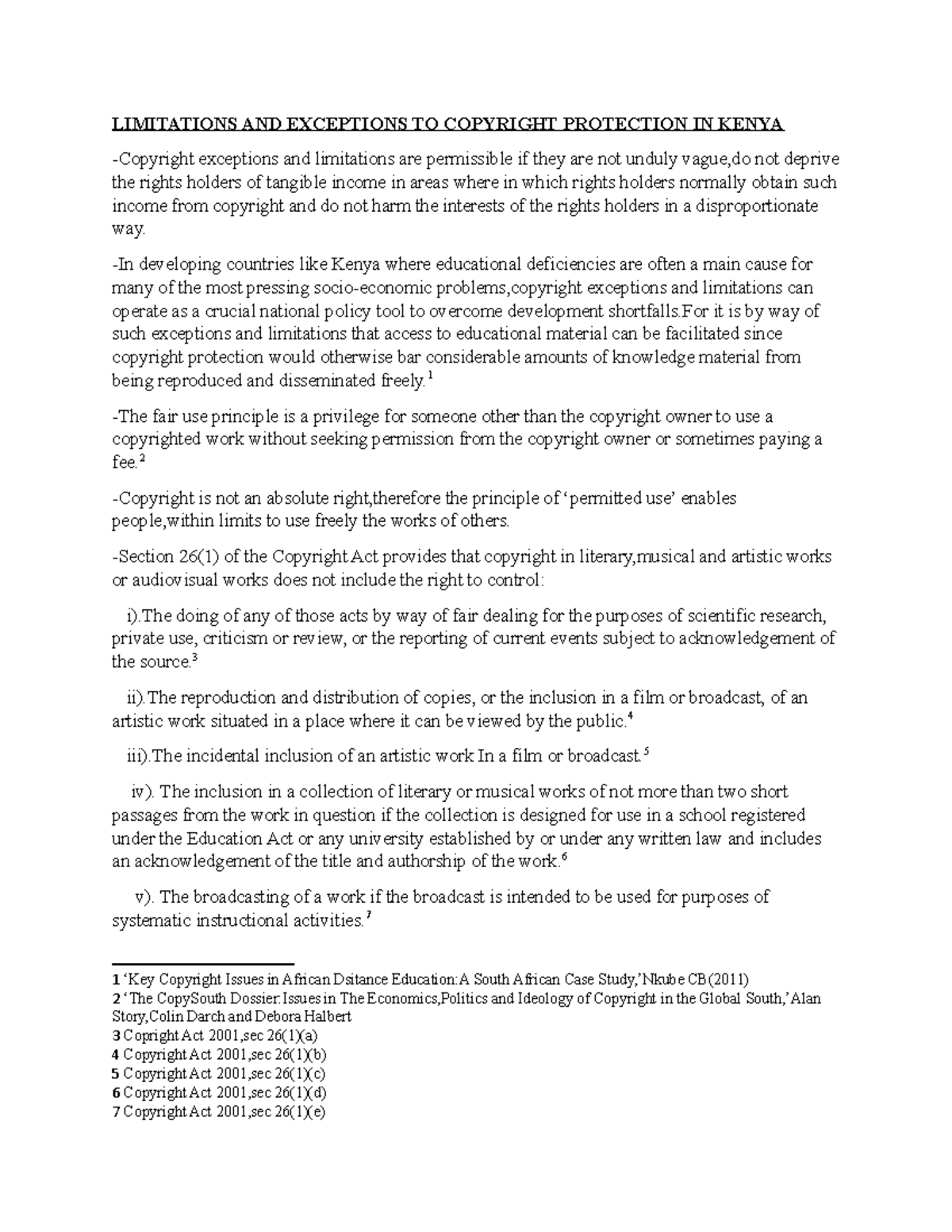 Limitations AND Exceptions TO Copyright Protection IN Kenya, South ...