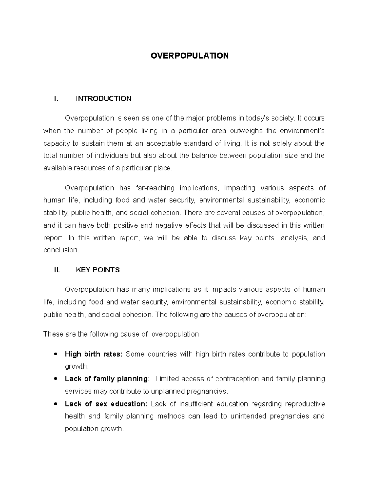 Overpopulation - OVERPOPULATION I. INTRODUCTION Overpopulation is seen ...