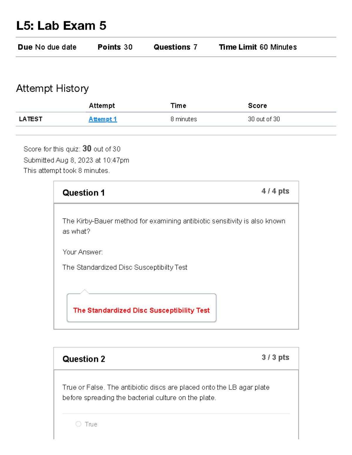 Lab exam 5 micro - lab exam 5 - L5: Lab Exam 5 Due No due date Points 30 Questions 7 Time Limit ...