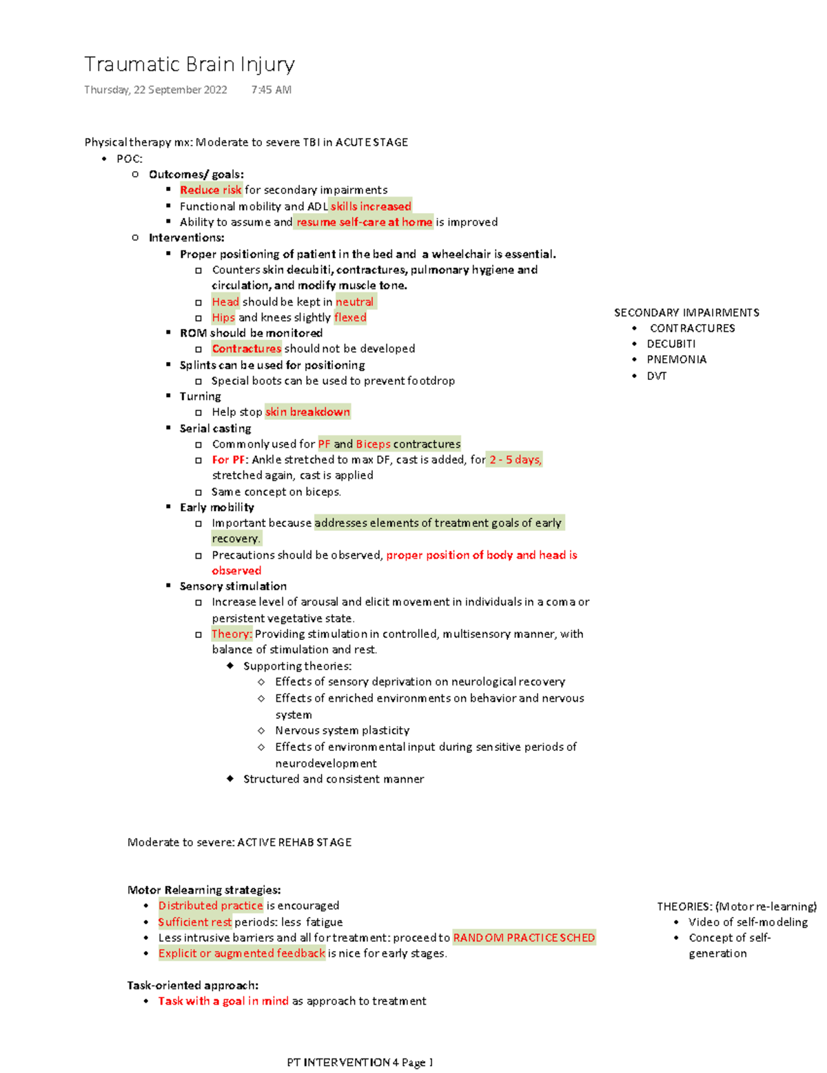 TRAUMATIC BRAIN INJURY-MX - Physical therapy mx: Moderate to severe TBI ...