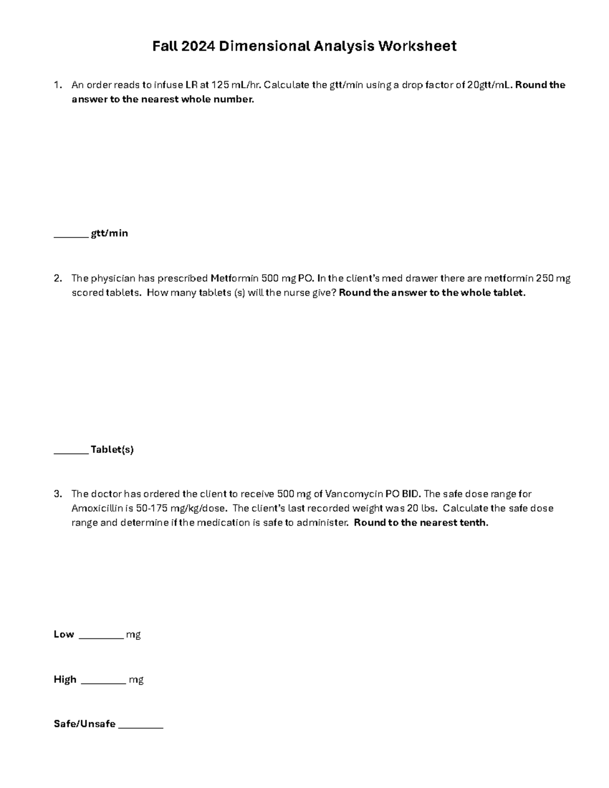 Dimensional Analysis Worksheet Fall 2024 - Fall 2024 Dimensional ...