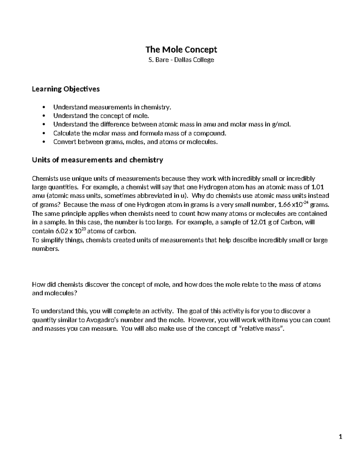 The Mole Concept 1405 and escience lab - The Mole Concept S. Bare ...