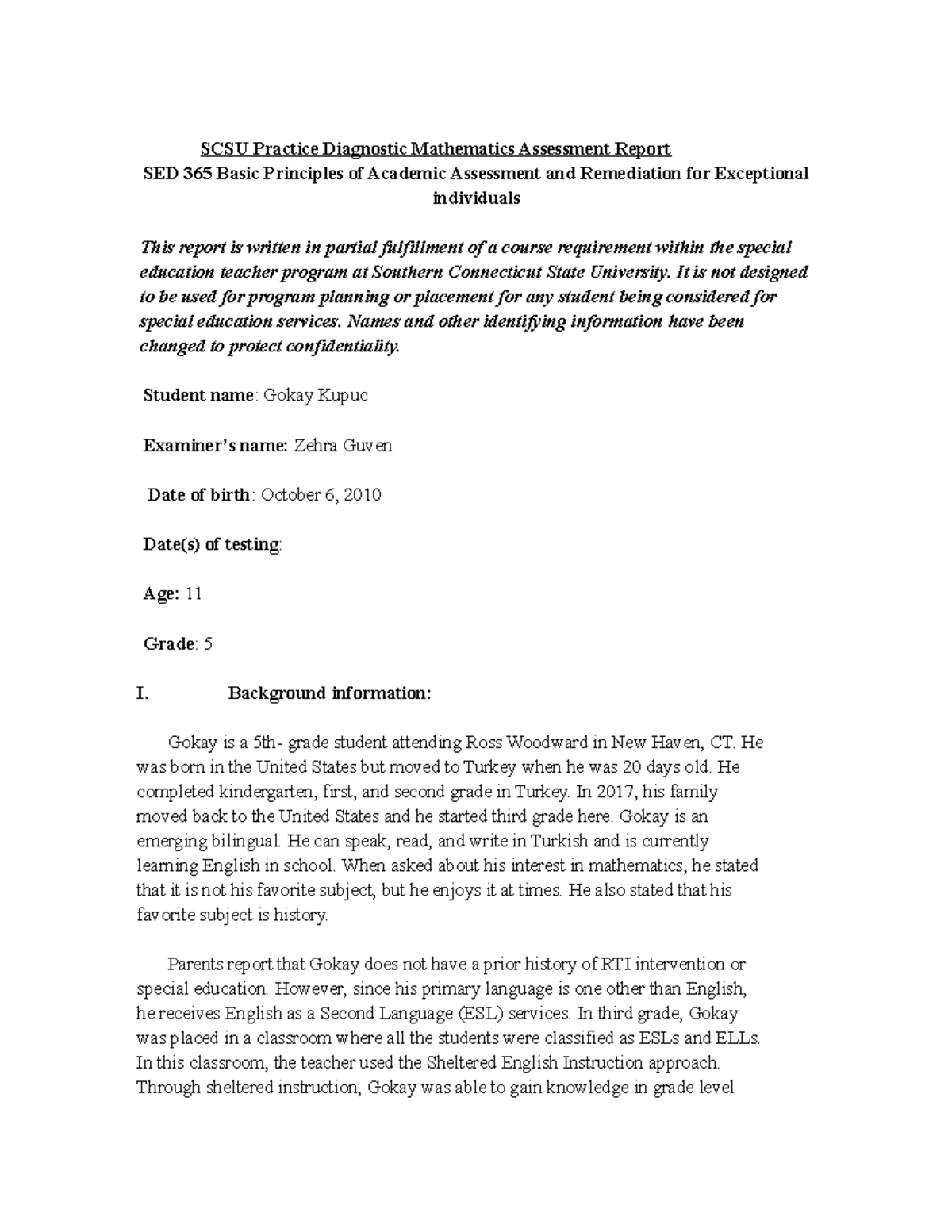 Diagnostic Report With Lesson 1 SCSU Practice Diagnostic Mathematics