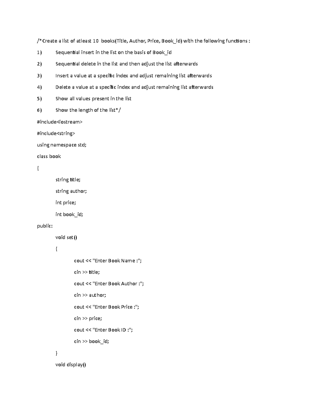 C++ program 2 - Lab tasks - /*Create a list of atleast 10 books(Title ...