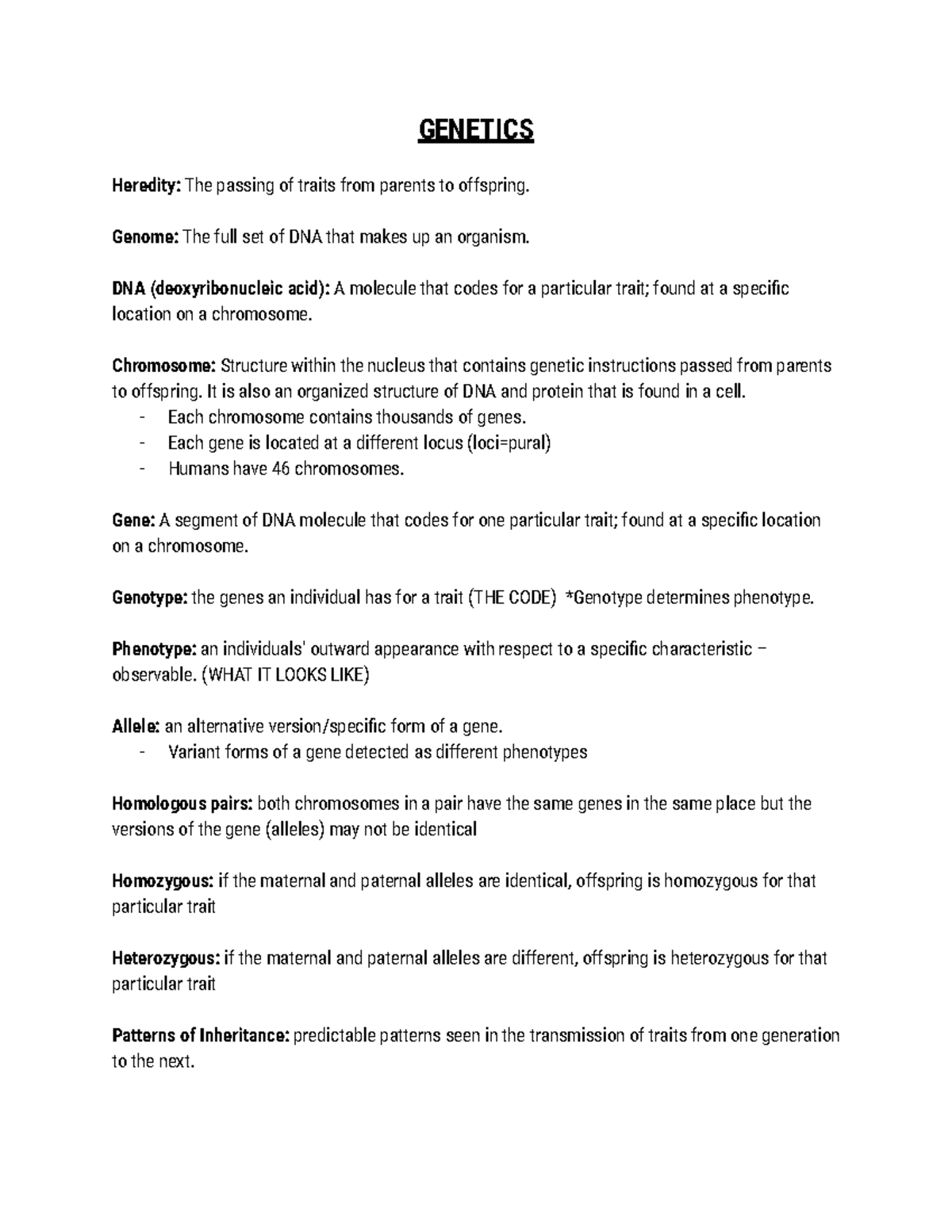 Genetics Notes - GENETICS Heredity: The passing of traits from parents ...