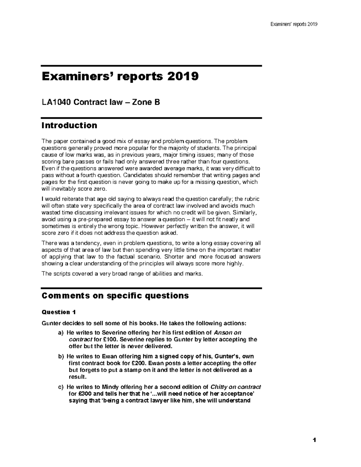 Contract report 2019 B - Examiners’ reports 2019 Examiners’ reports ...