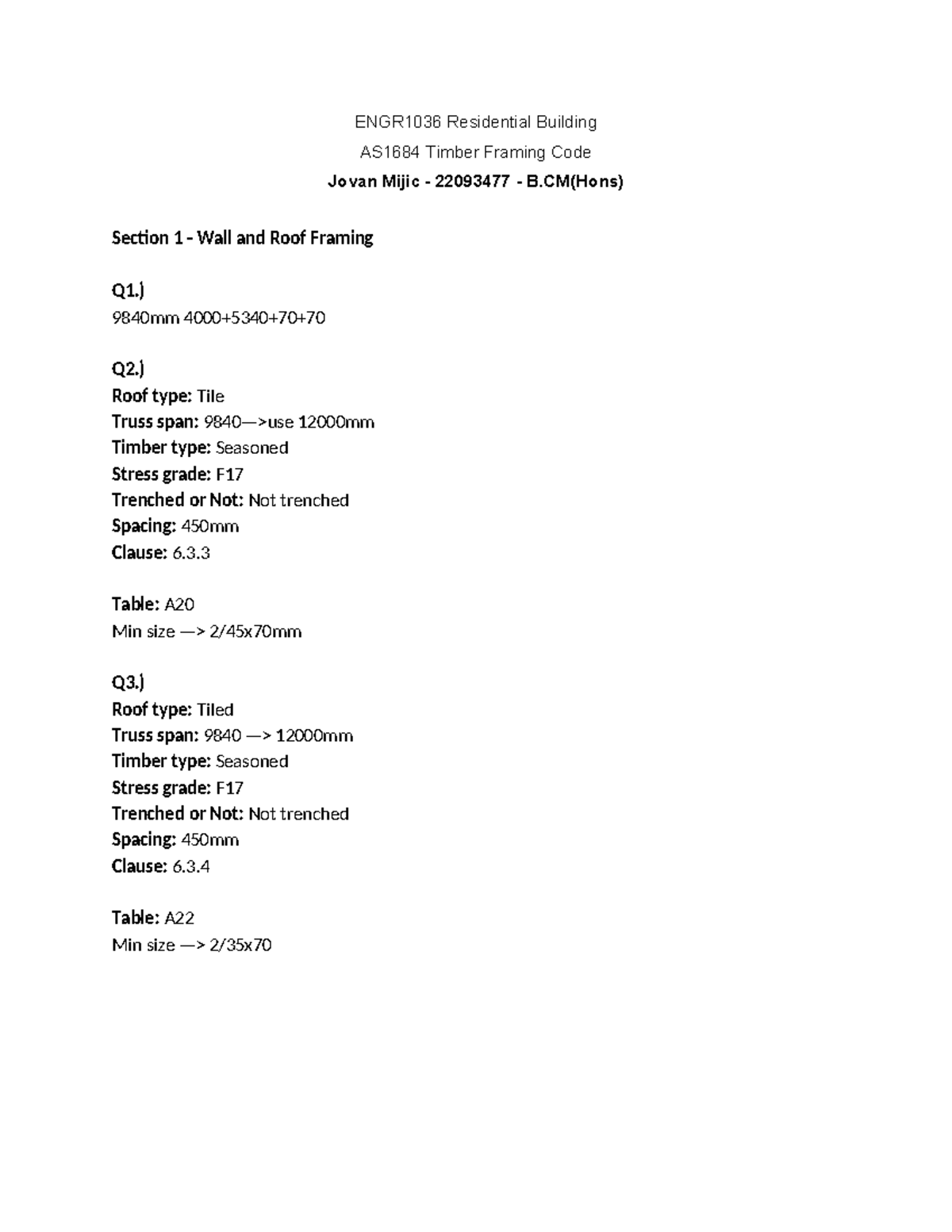 Residential Assignment 2 - ENGR1036 Residential Building AS1684 Timber Framing Code Jovan Mijic ...
