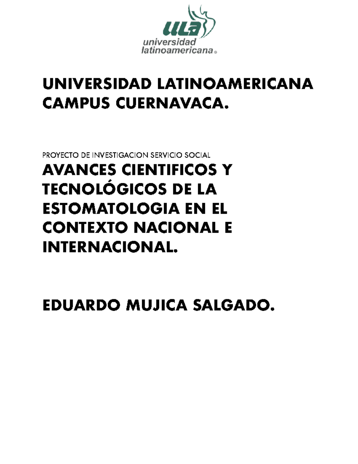 Proyecto de Investigación Servicio Social - UNIVERSIDAD LATINOAMERICANA ...