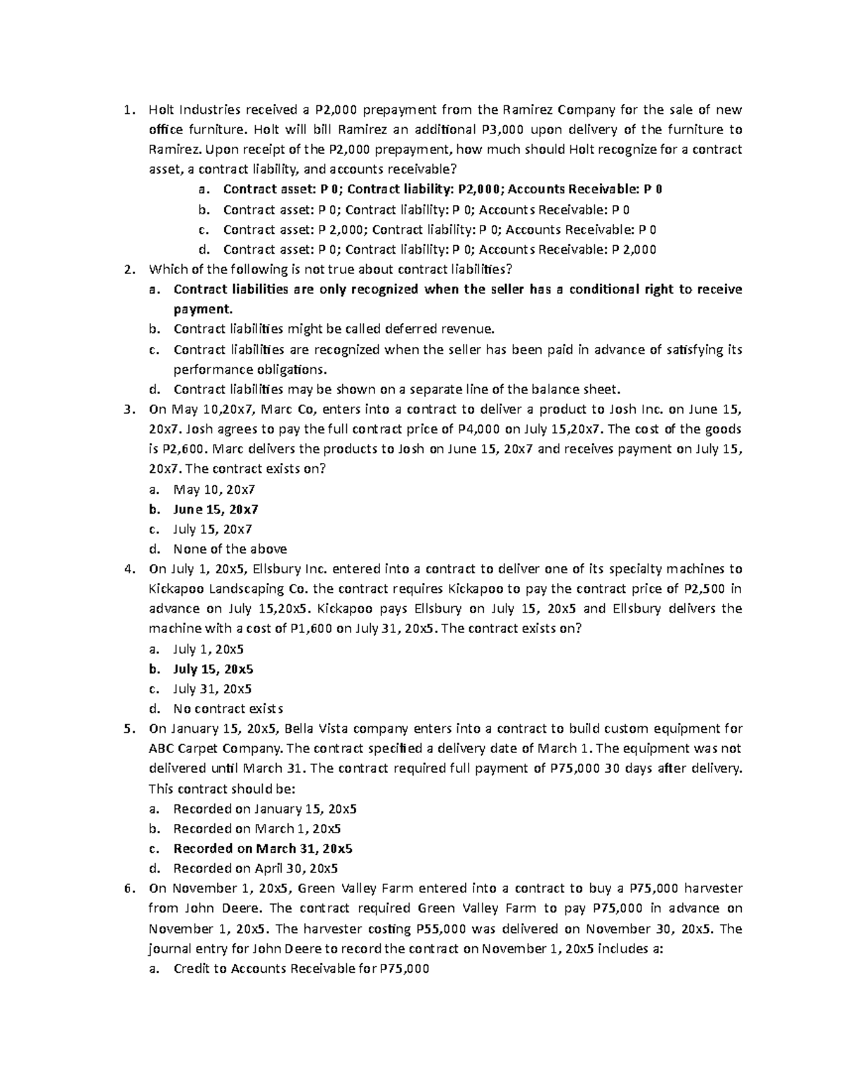 PFRS 15 Answer key Assignment - Holt Industries received a P2,000 ...