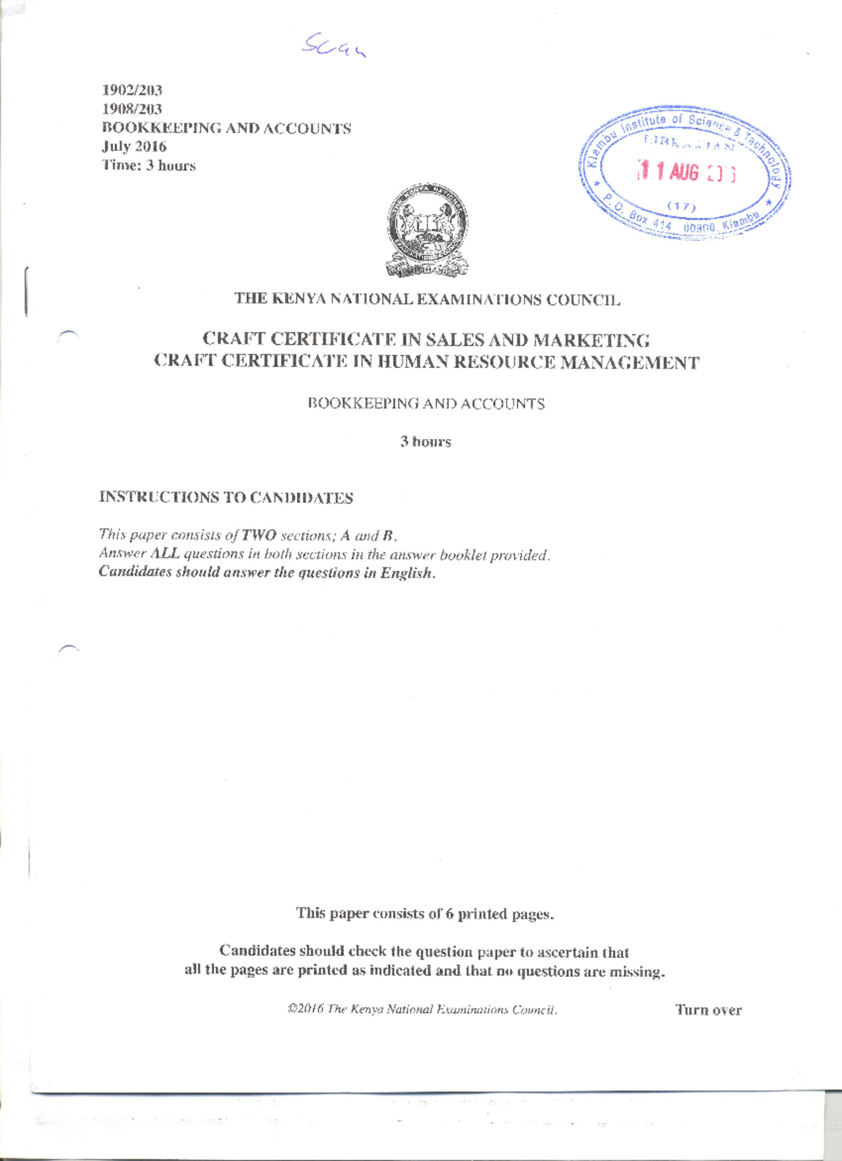 Bookkeeping and Accounts July 2016 CSC - Business information ...