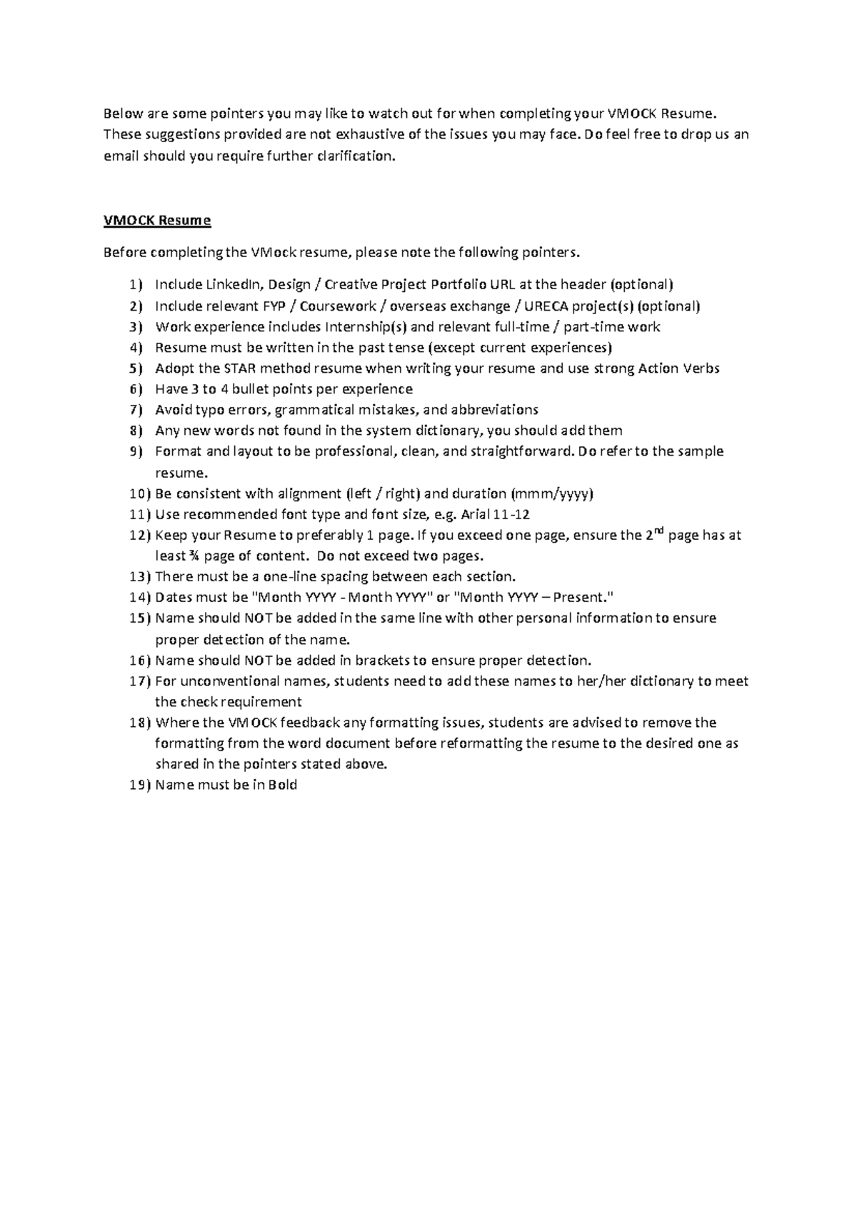 Vmock Resume Pointers - Below are some pointers you may like to watch ...