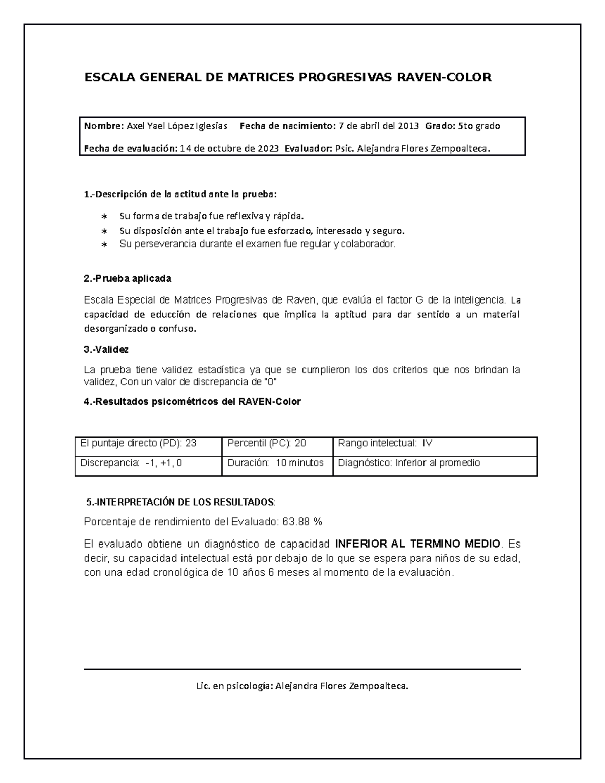 Escala General DE Matrices Progresivas Raven - ESCALA GENERAL DE ...