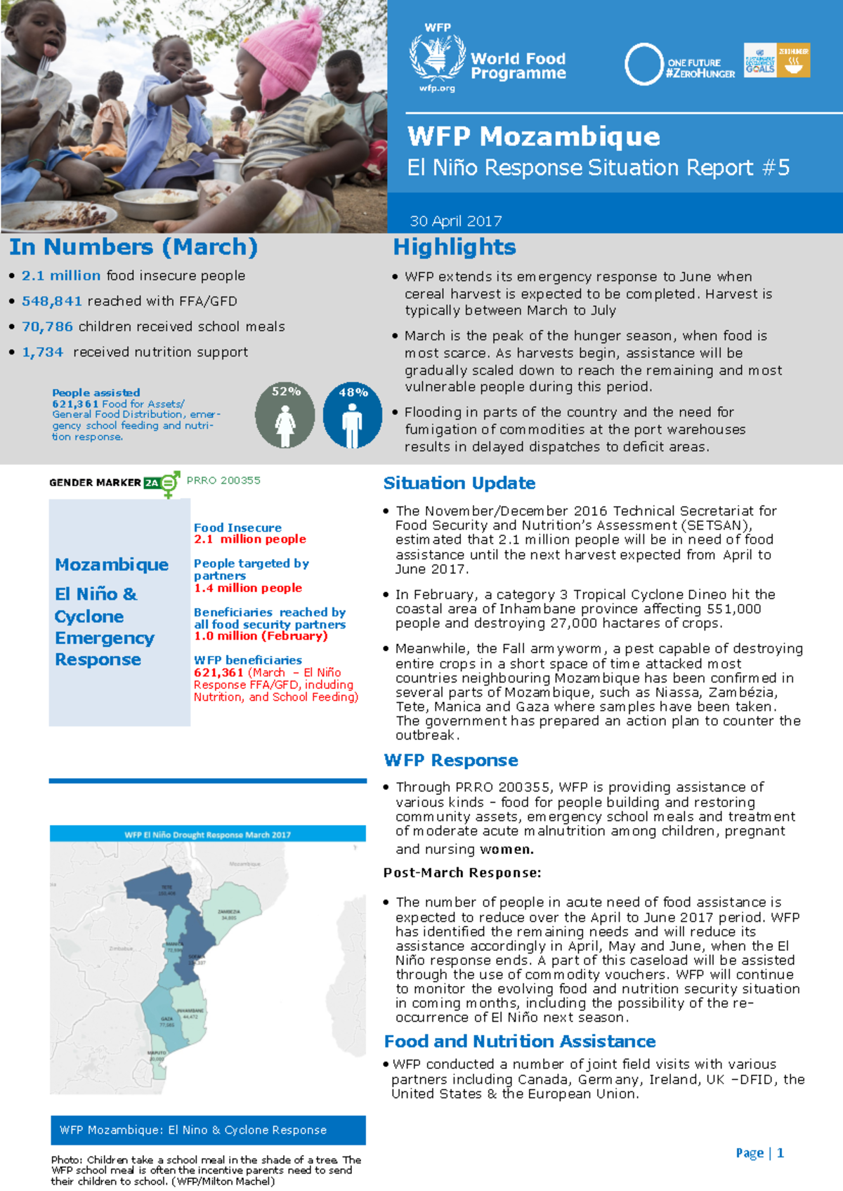 WFP Mozambique Situation Report #05 (30 April 2017 ) - Page | 1 Situation Update The - Studocu