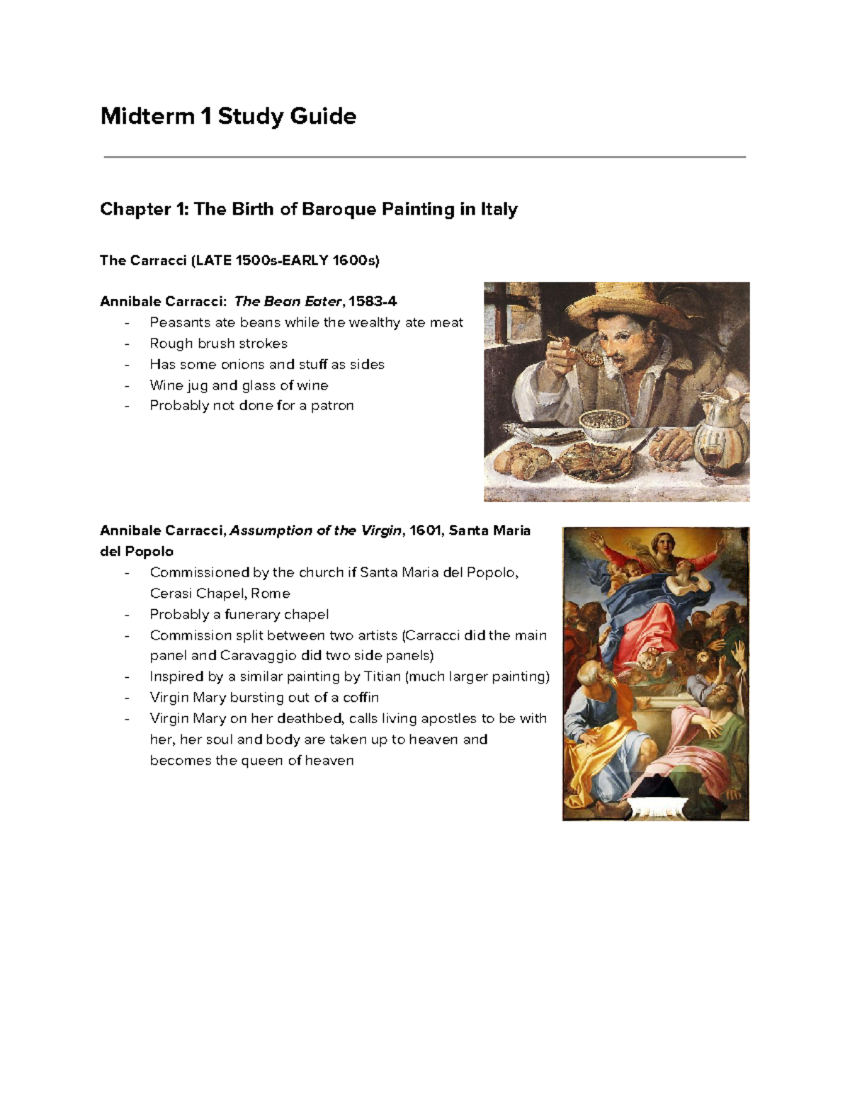 Midterm 1 Study Guide - Summary European art 1600-1750 - Midterm 1 Study Guide Chapter 1: The ...
