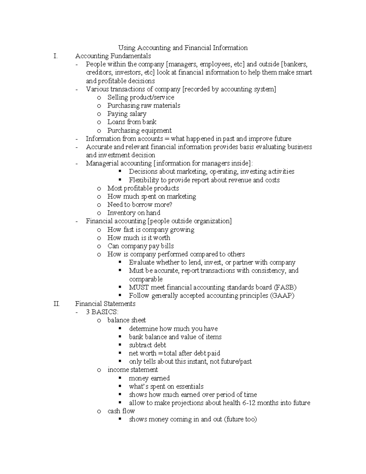 Bus 010 Chapter 17 Notes - I. II. Using Accounting and Financial ...