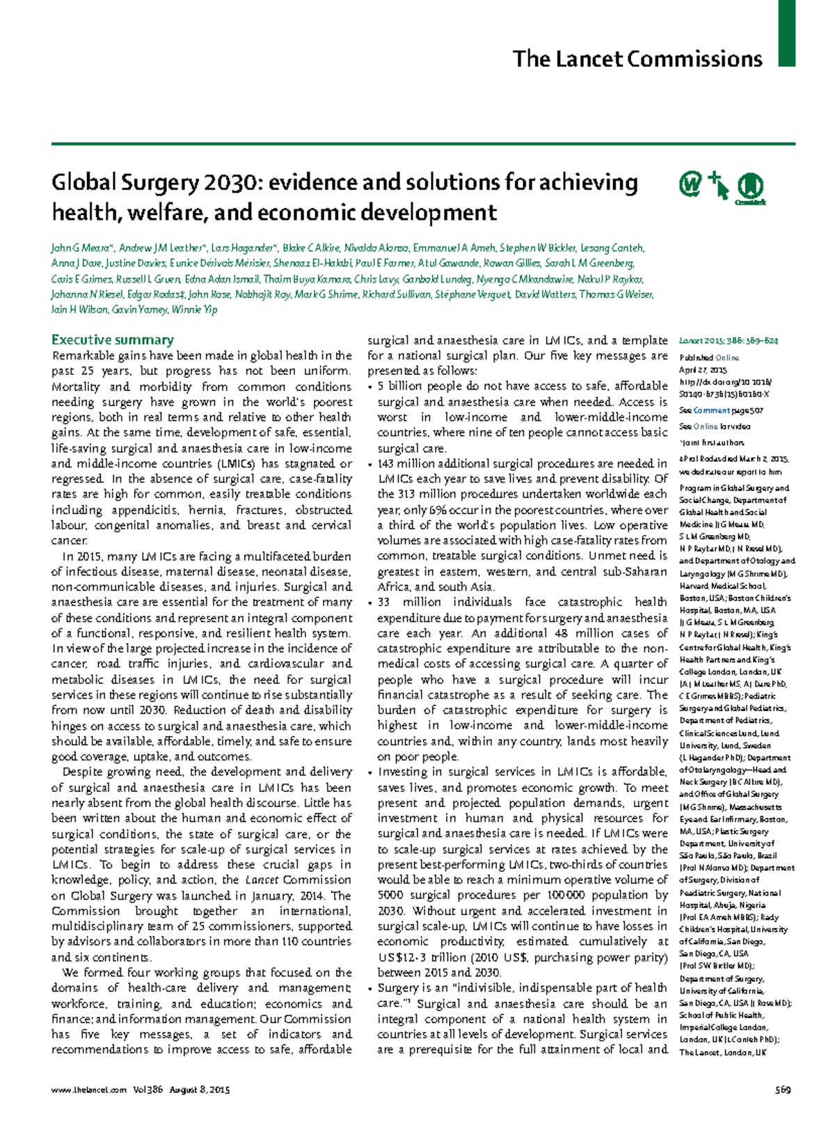 Global Surgery Lancet Commission - Global Surgery 2030: evidence and ...