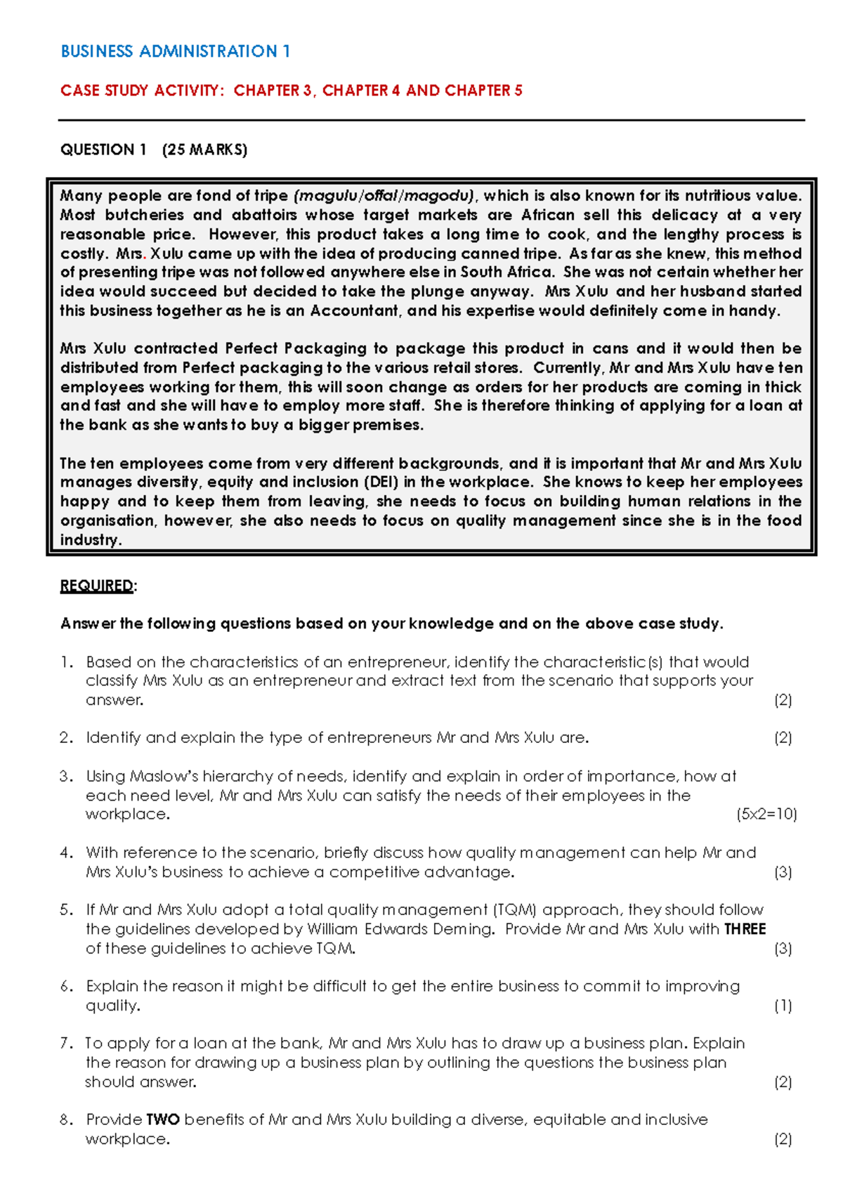 Case Study Chapter 3 and 4 and 5 - BUSINESS ADMINISTRATION 1 CASE STUDY ...