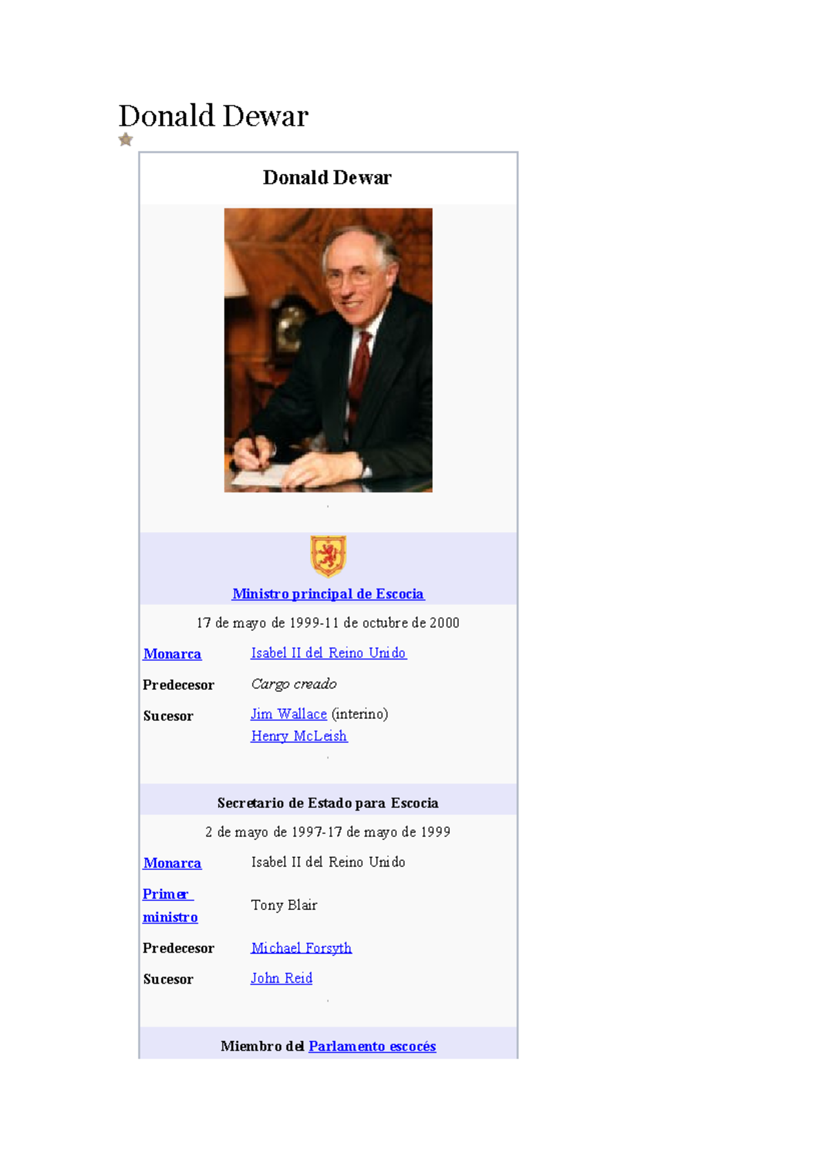 Donald Dewar - Donald Dewar Donald Dewar Ministro principal de Escocia ...