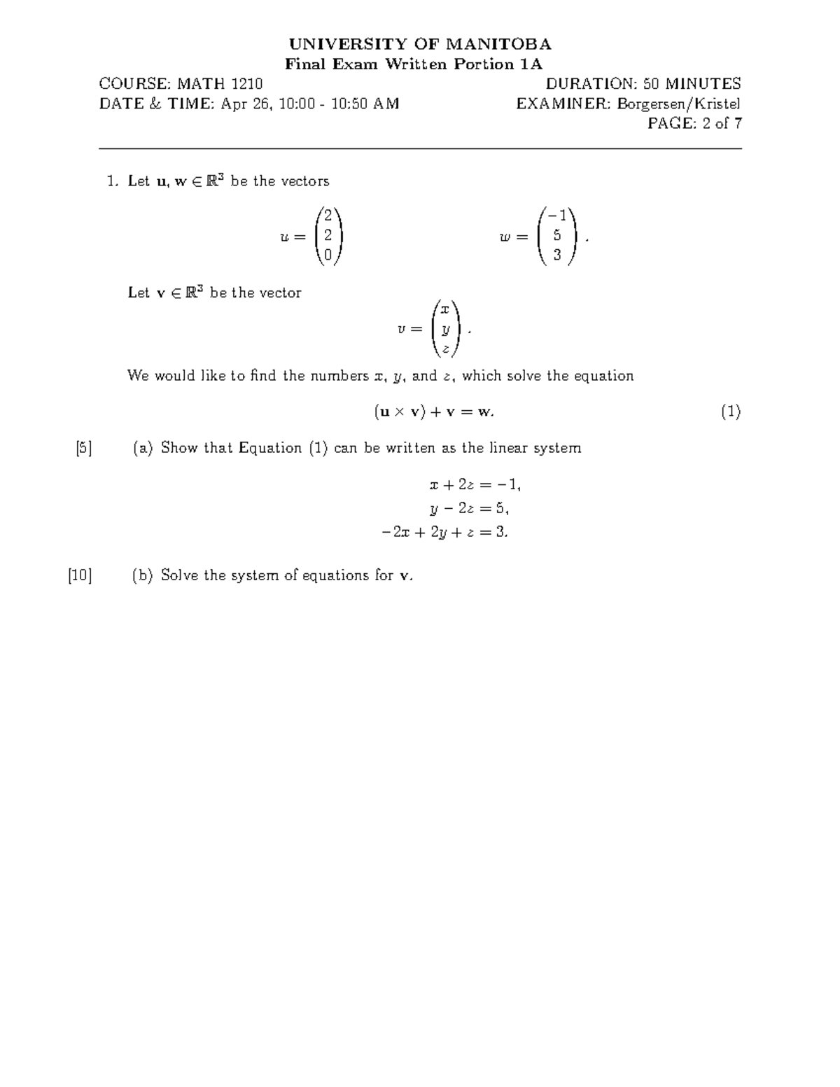 W21exam - Techniques Of Classical And Linear Algebra course material ...