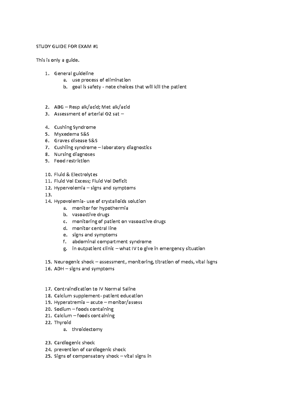 SG Exam1 24' 274 - Exam outline. - STUDY GUIDE FOR EXAM This is only a ...