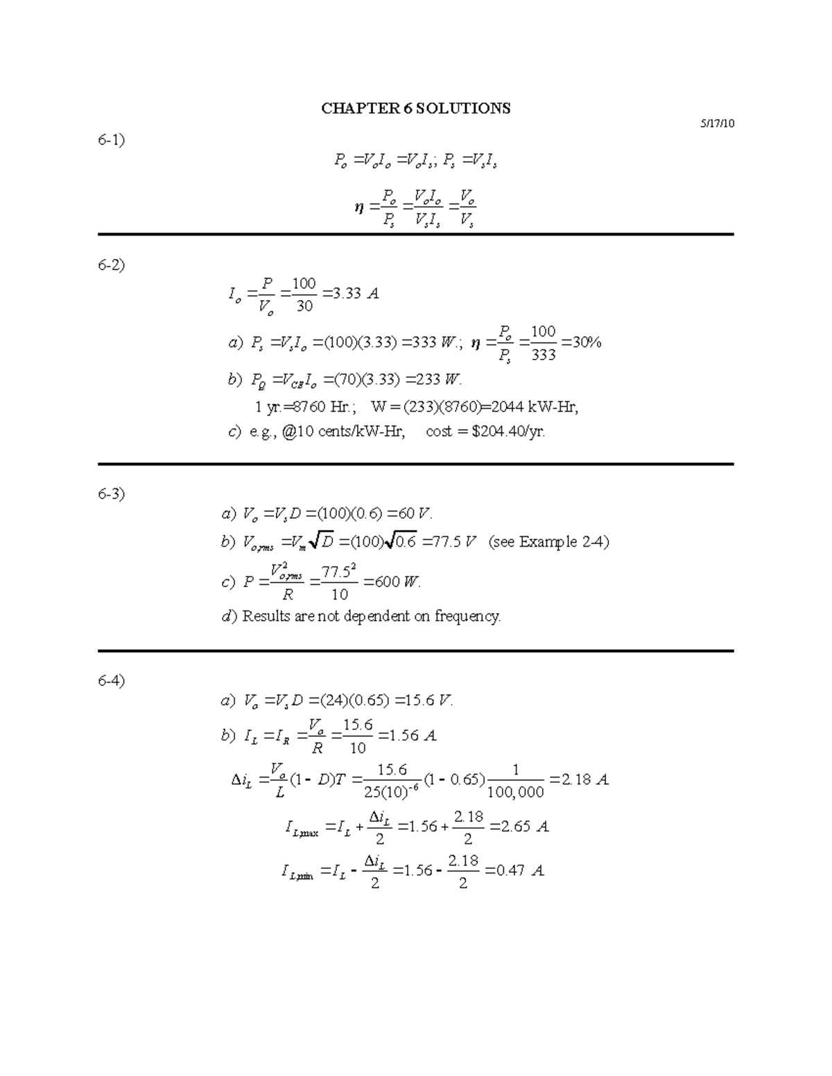6장 - Assignment - CHAPTER 6 SOLUTIONS 5/17/ 6-1) o o o o s ; s s s o o ...