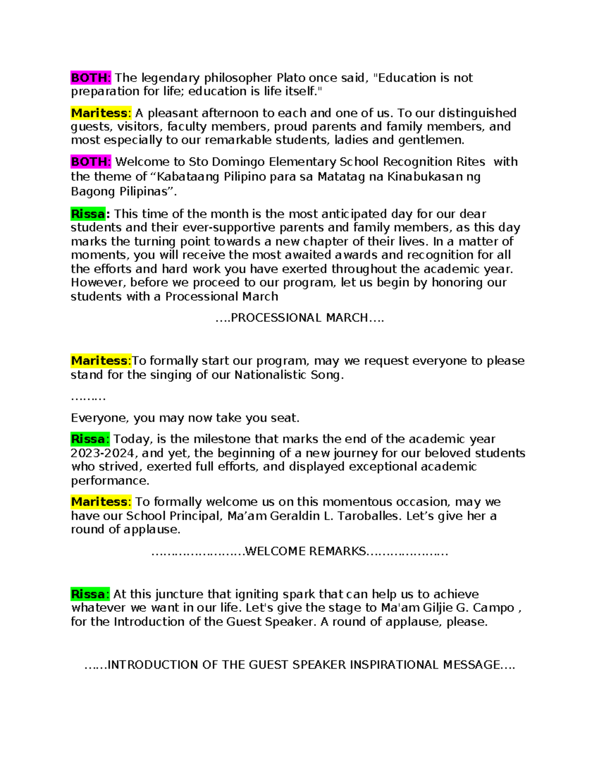 Recognition Script - A.Learning Competencies - Interpret simple graph ...