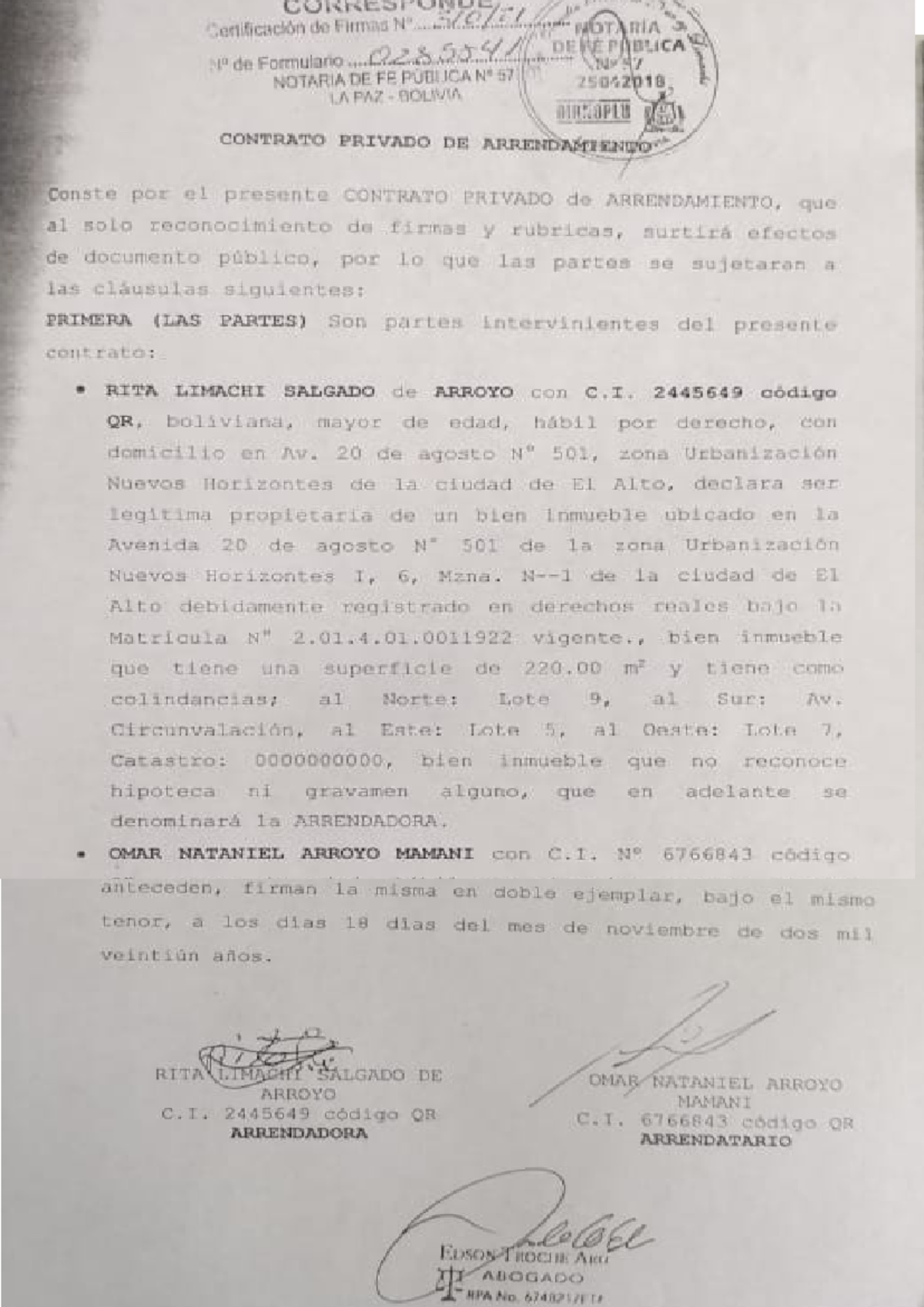 Contrato de alquiler - resumen - Certificación de Firmad NOTARÍA 4 ...
