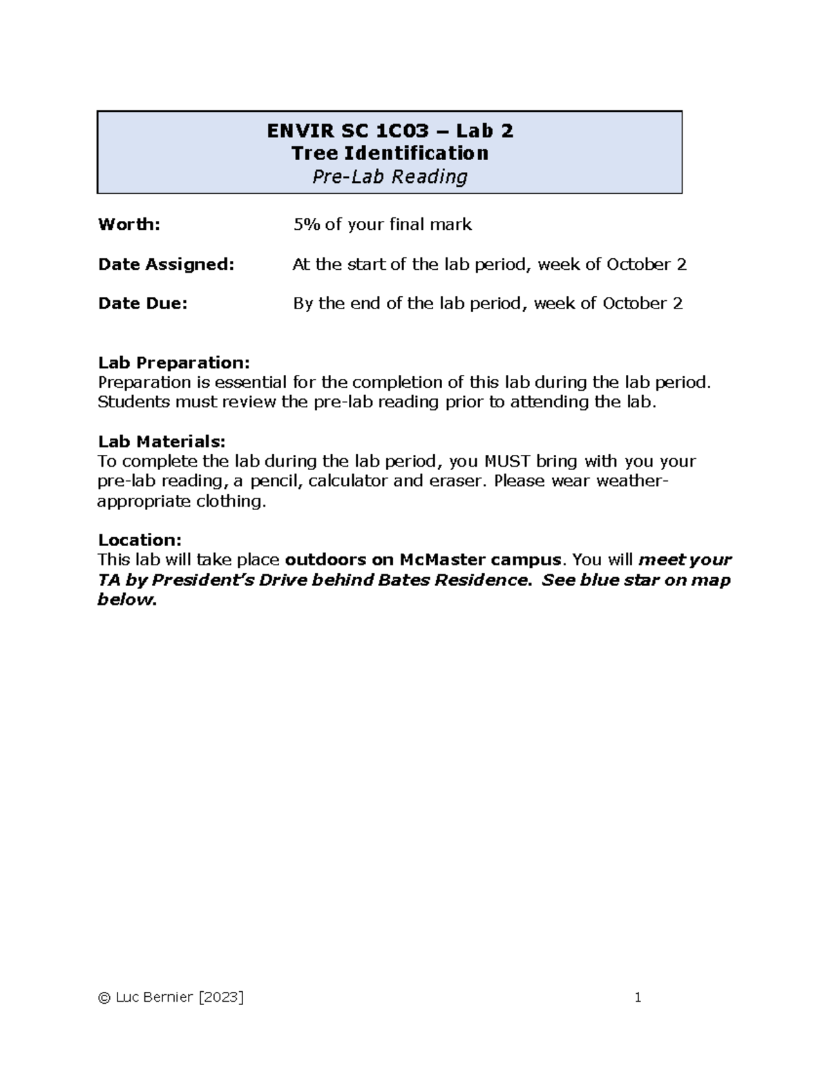 Envirsc 1C03 Pre lab 2 - lab 2 - ENVIR SC 1C03 – Lab 2 Tree ...
