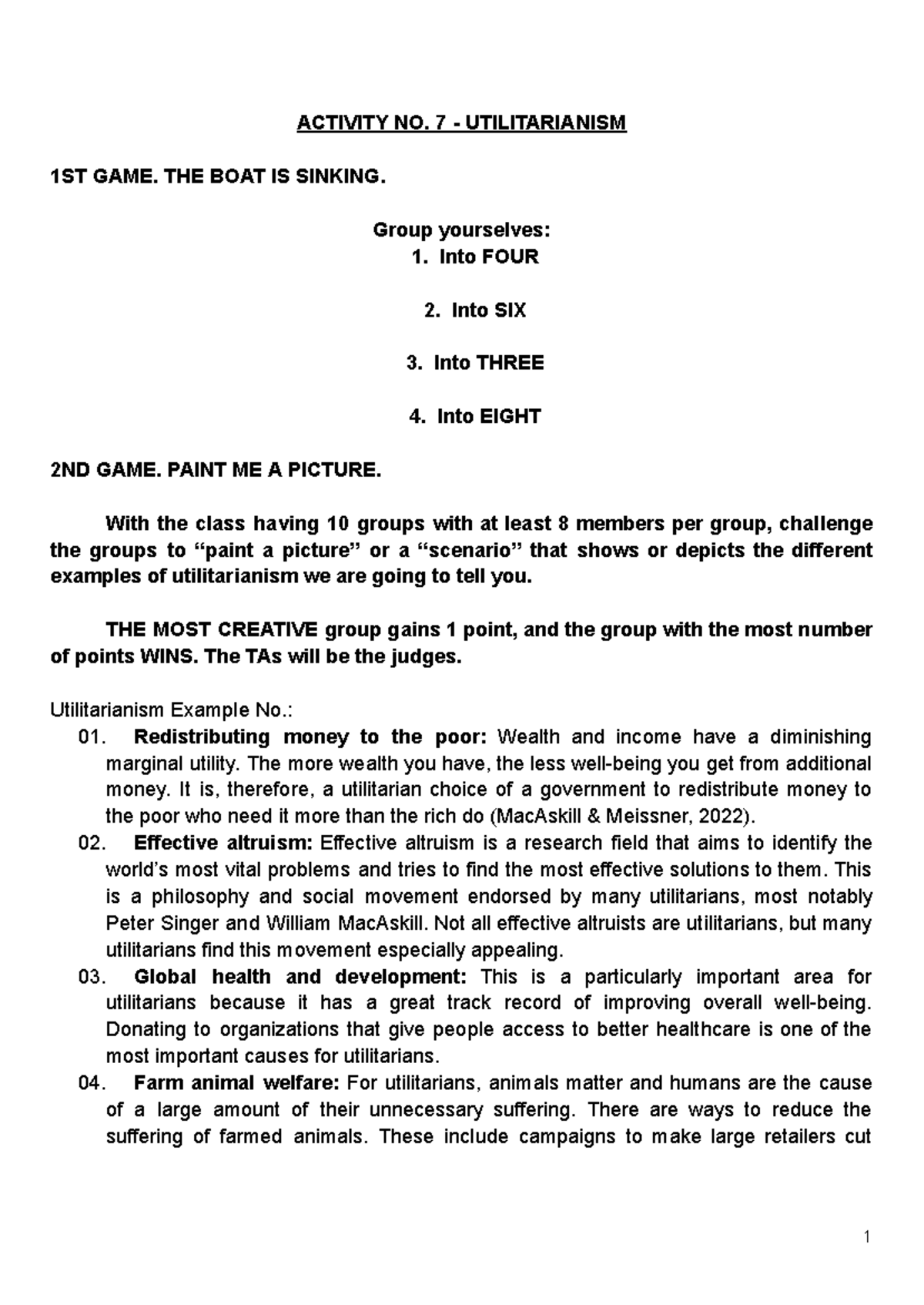 TA Activity NO. 7 Utilitarianism - ACTIVITY NO. 7 - UTILITARIANISM 1ST ...