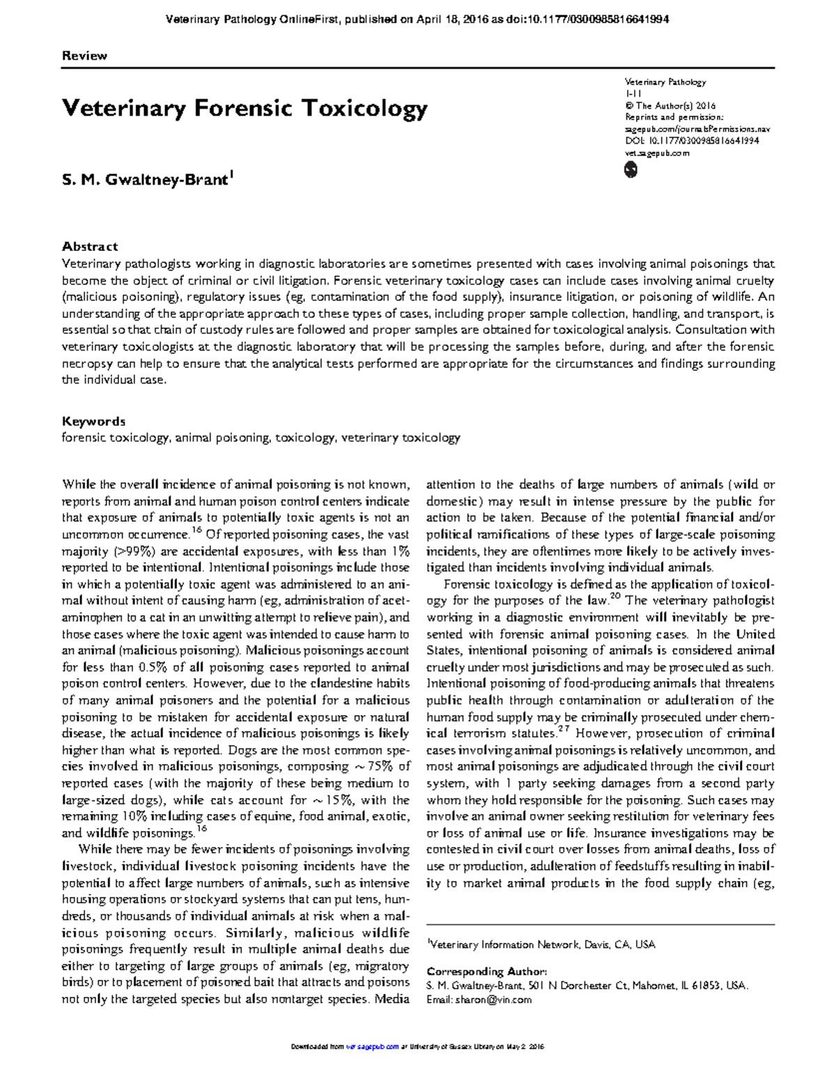 Veterinary Forensic - Review Veterinary Forensic Toxicology S. M ...