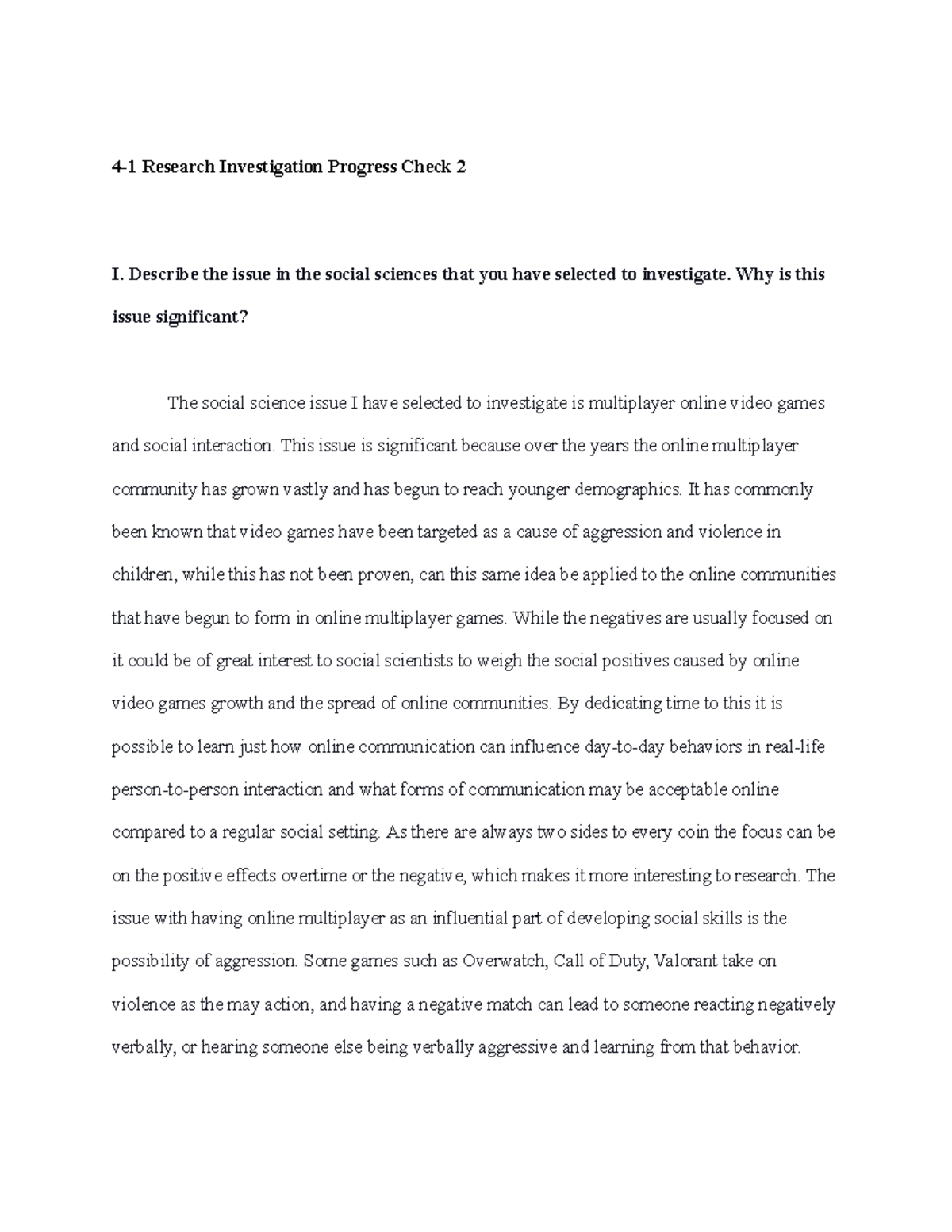 SCS 200 Research Investigation Progress Check 2 - 4-1 Research ...