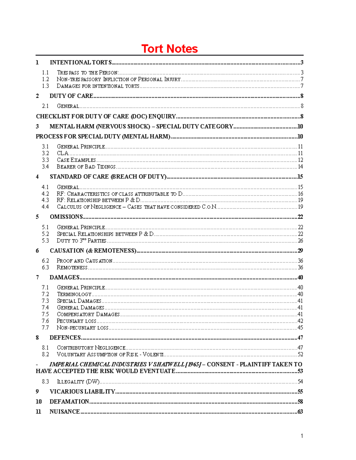 Torts-notes - Everything you need to know about torts - Tort Notes 1 ...